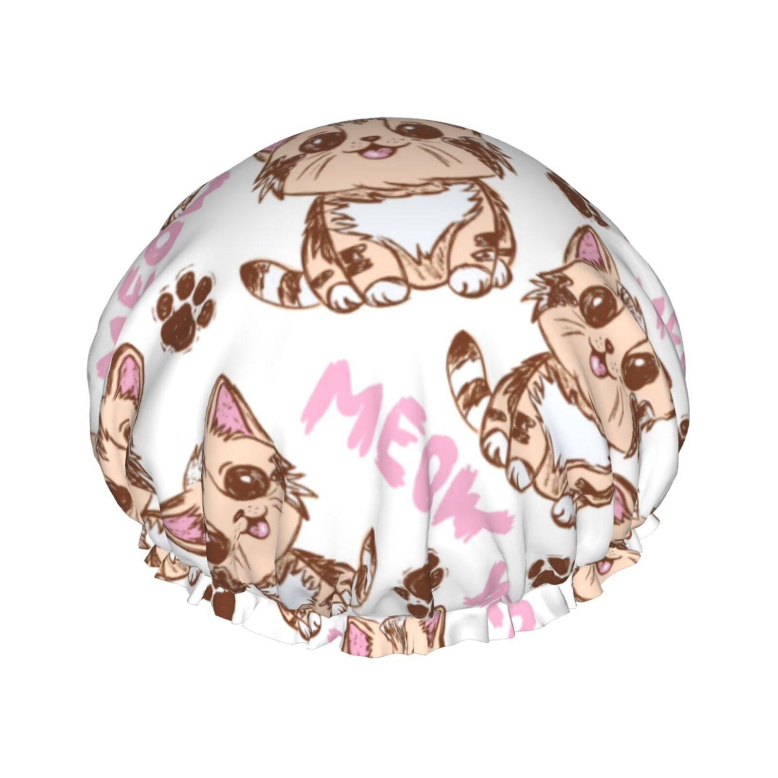 Pink Sketch Cute Cartoon Cat Shower Cap for Women, Double Waterproof ...