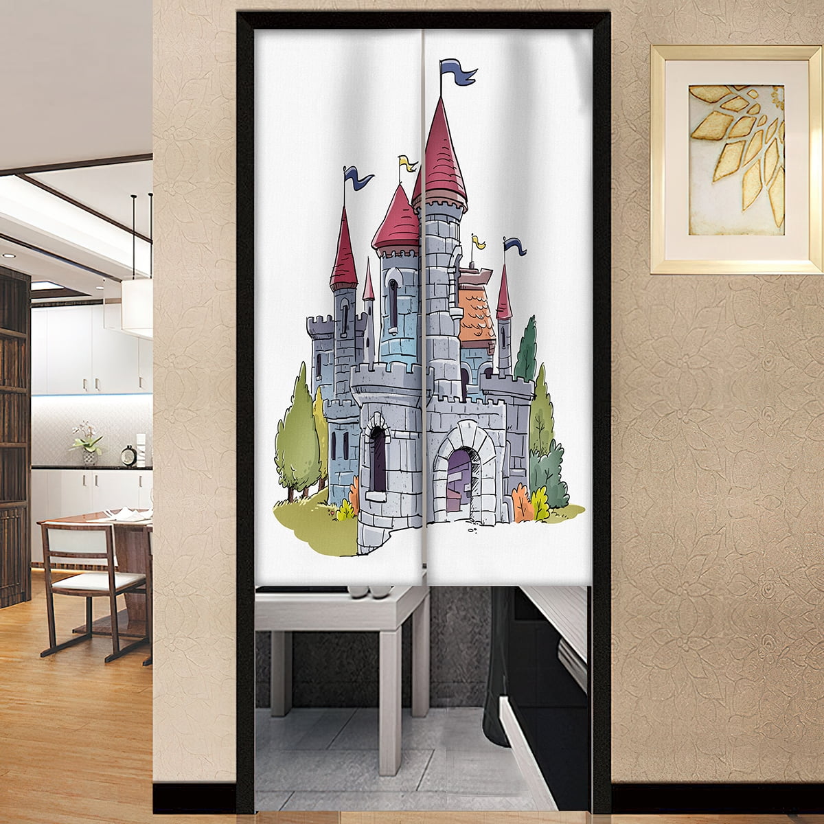 Pink Sky Cartoon Fantasy Castle Door Curtain Bedroom Kitchen Partition ...
