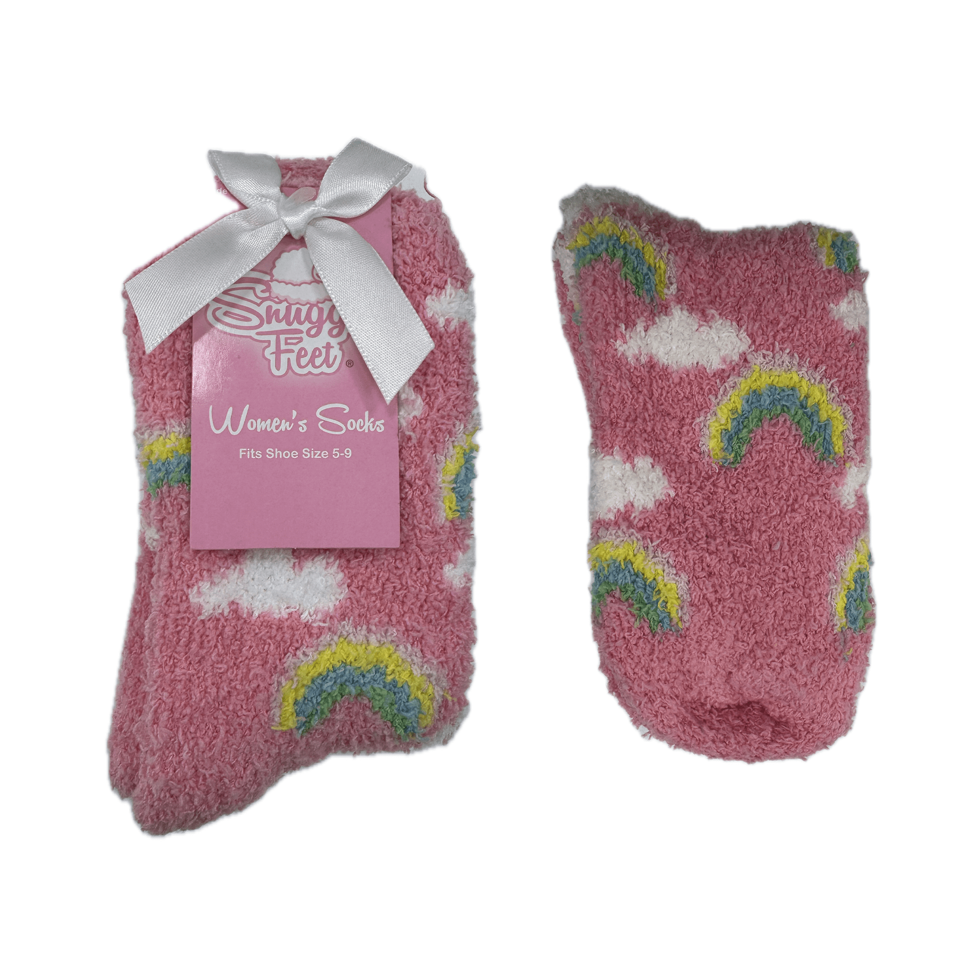 Pink Sky Cloud Rainbow Warm Fuzzy Snuggle Socks, Shoe Size 5-9, Sock ...