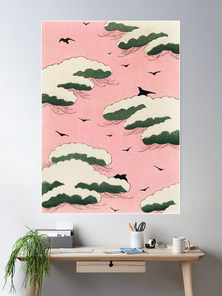 Pink Sky - Japanese Kacho-Ga Art 1800S Poster Wall Art, Modern Wall ...