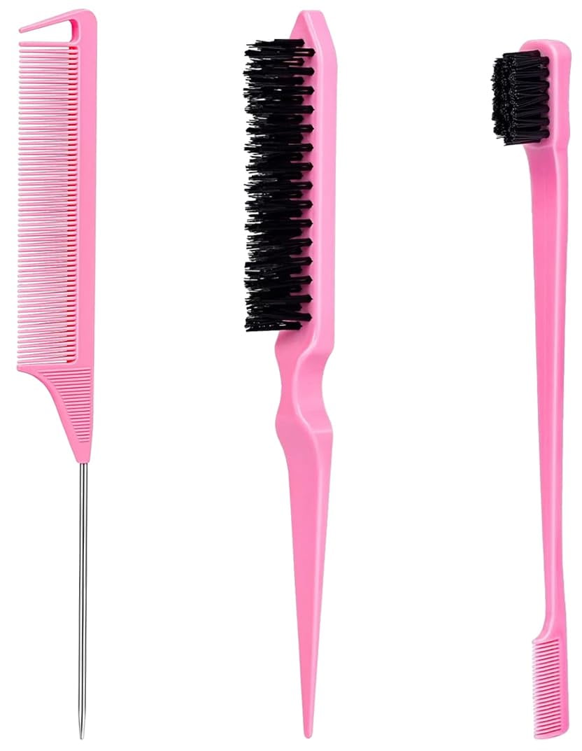 Pink Slick Back Hair Brush - Rat Tail Comb for Hair Parting, Teasing ...