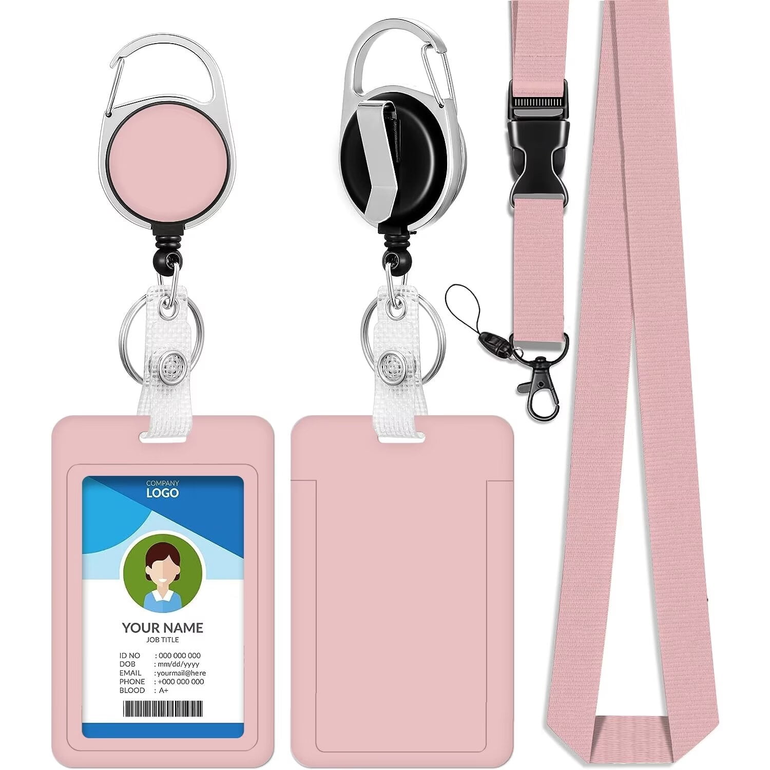Pink Sliding Badge Holder with Breakaway Lanyard Strap and Retractable ...