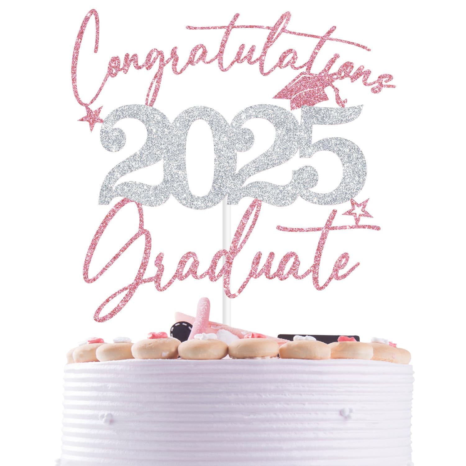 Pink & Sliver Glitter Congratulations 2025 BSL1 Graduate Cake Topper ...