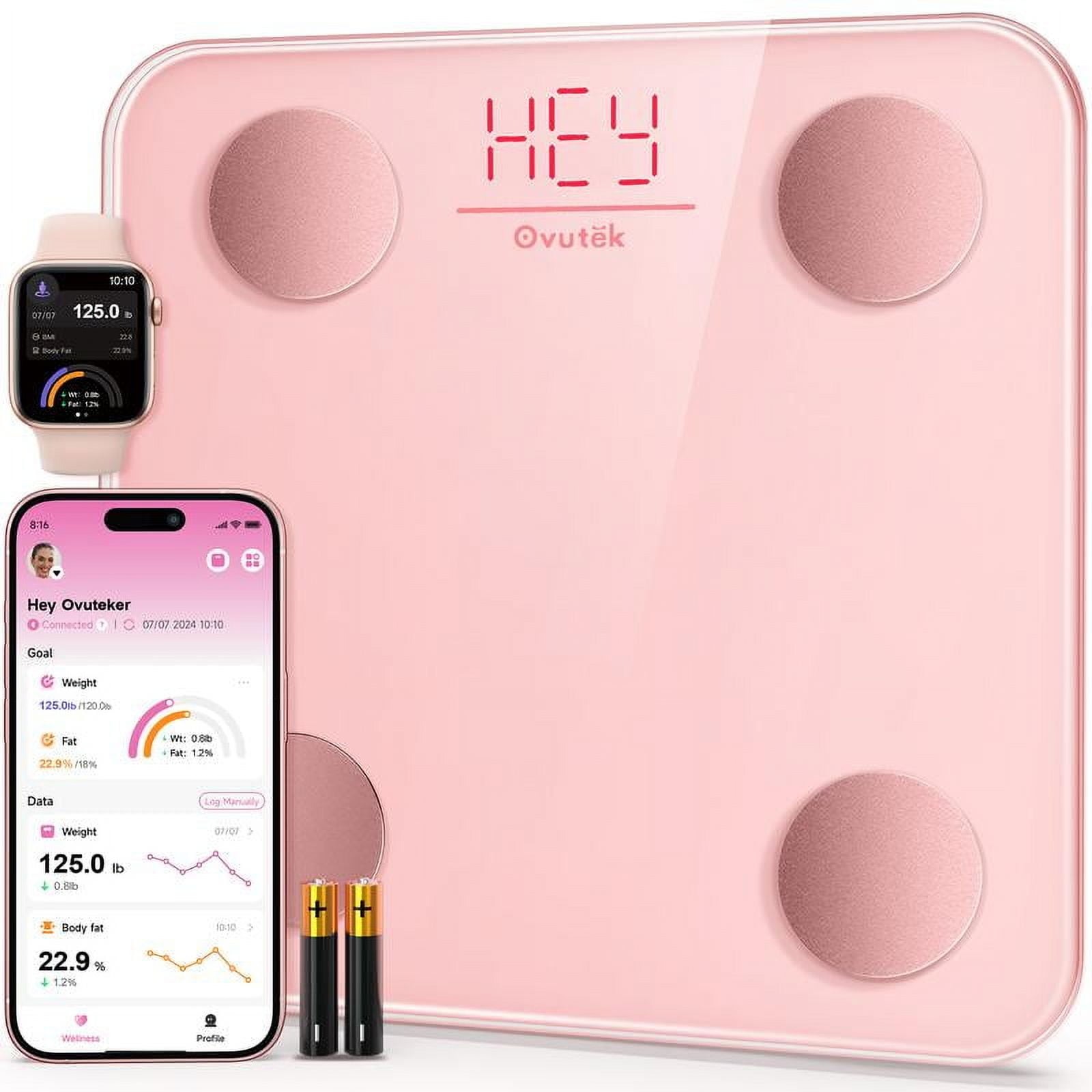 Pink Smart Scale for Body Weight, Digital Bathroom Scale BMI Weighing ...