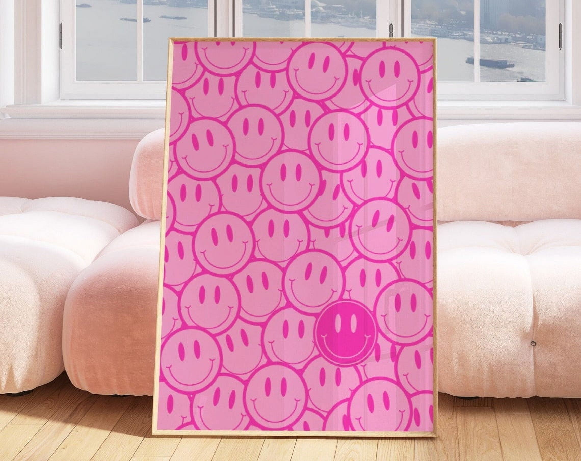 Pink Smiley Face Poster, Hot Pink Preppy Fun Smileys Wall Art, Preppy ...
