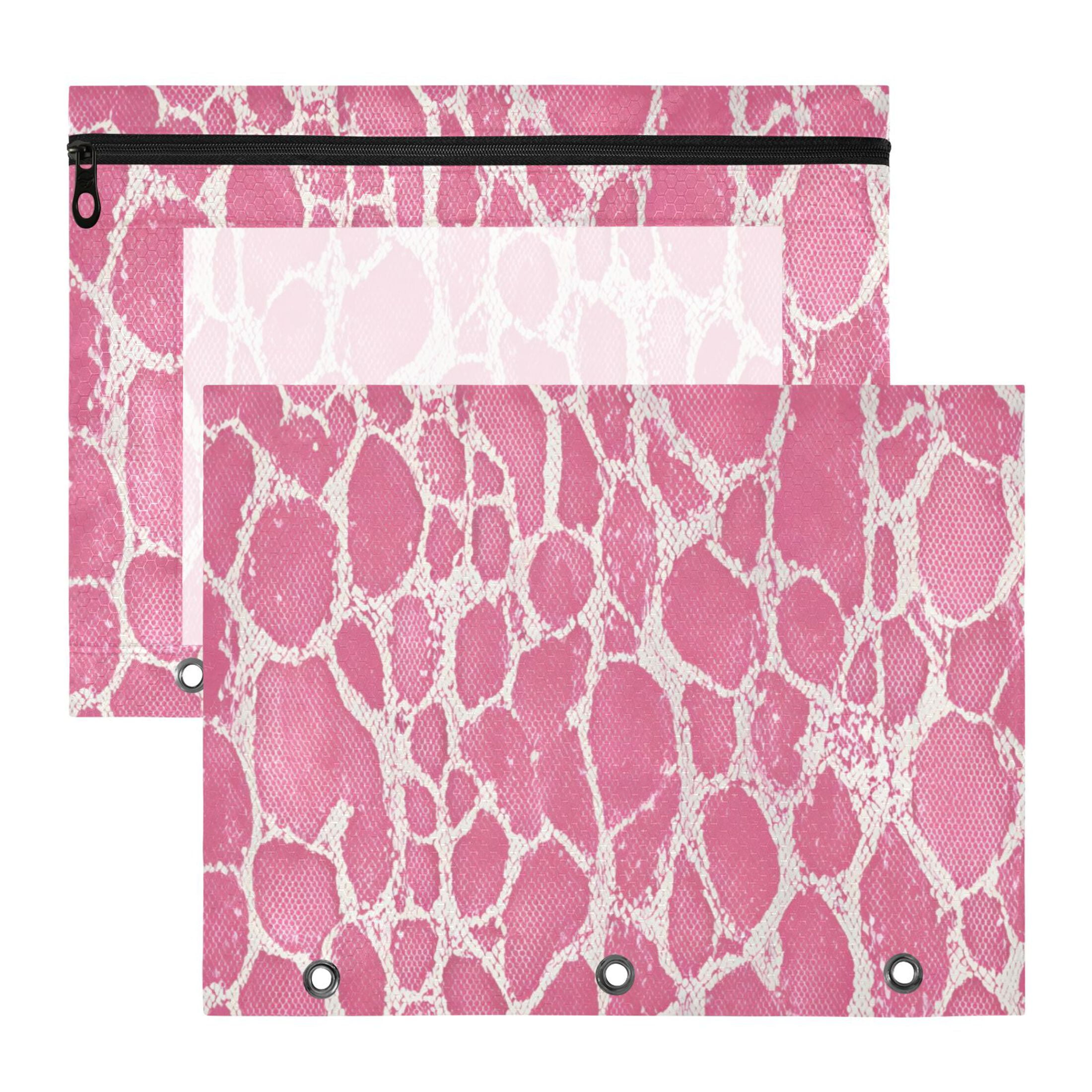 Pink Snake Skin Print 3-Ring Binder Pouches A4 Size Zipper Pocket File ...