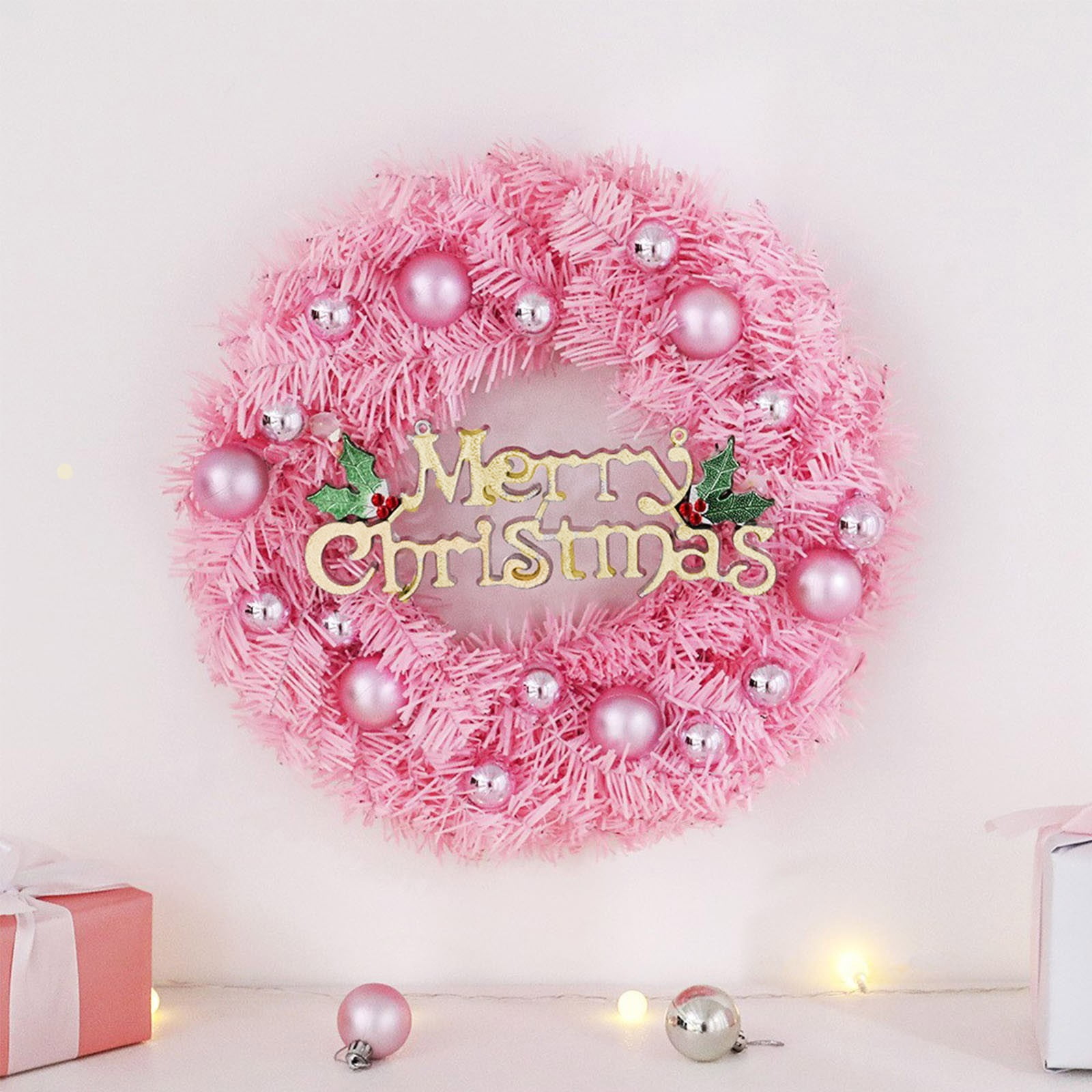 Pink Snow Flower Feather Garland Artificial Greenery Pine Wreath Real ...