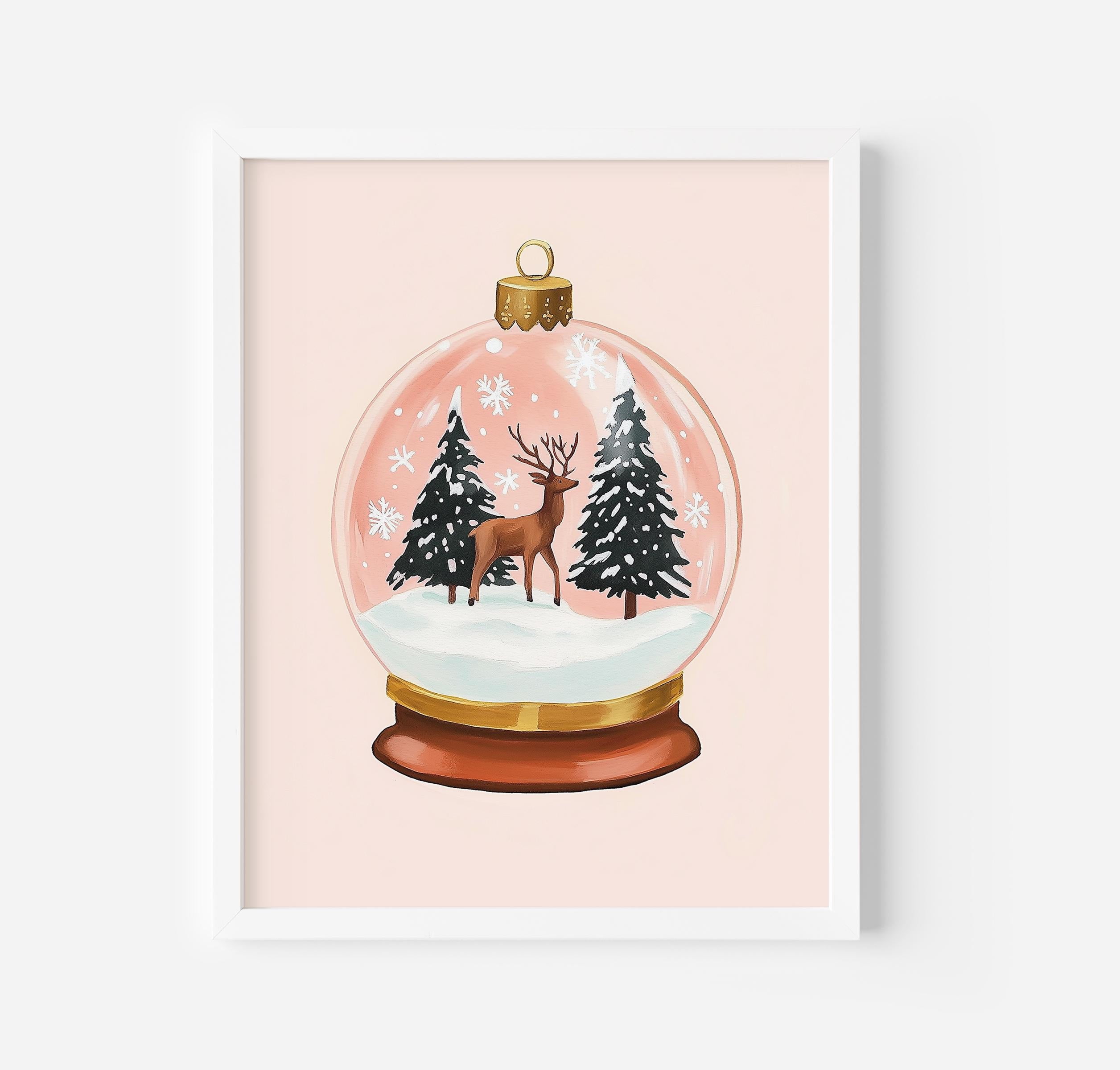 Pink Snowball Poster: Deer Winter Scene Poster Decor For Living Room ...