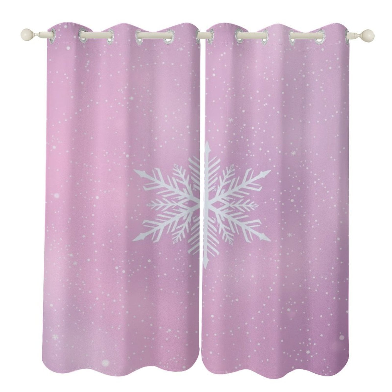 Pink Snowflake Background Window Curtains Drapes Bedroom Living Room ...