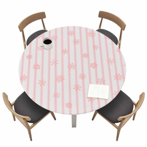Pink Snowflakes Fitted Tablecloth with Elastic Edged, Round Table Cloth ...
