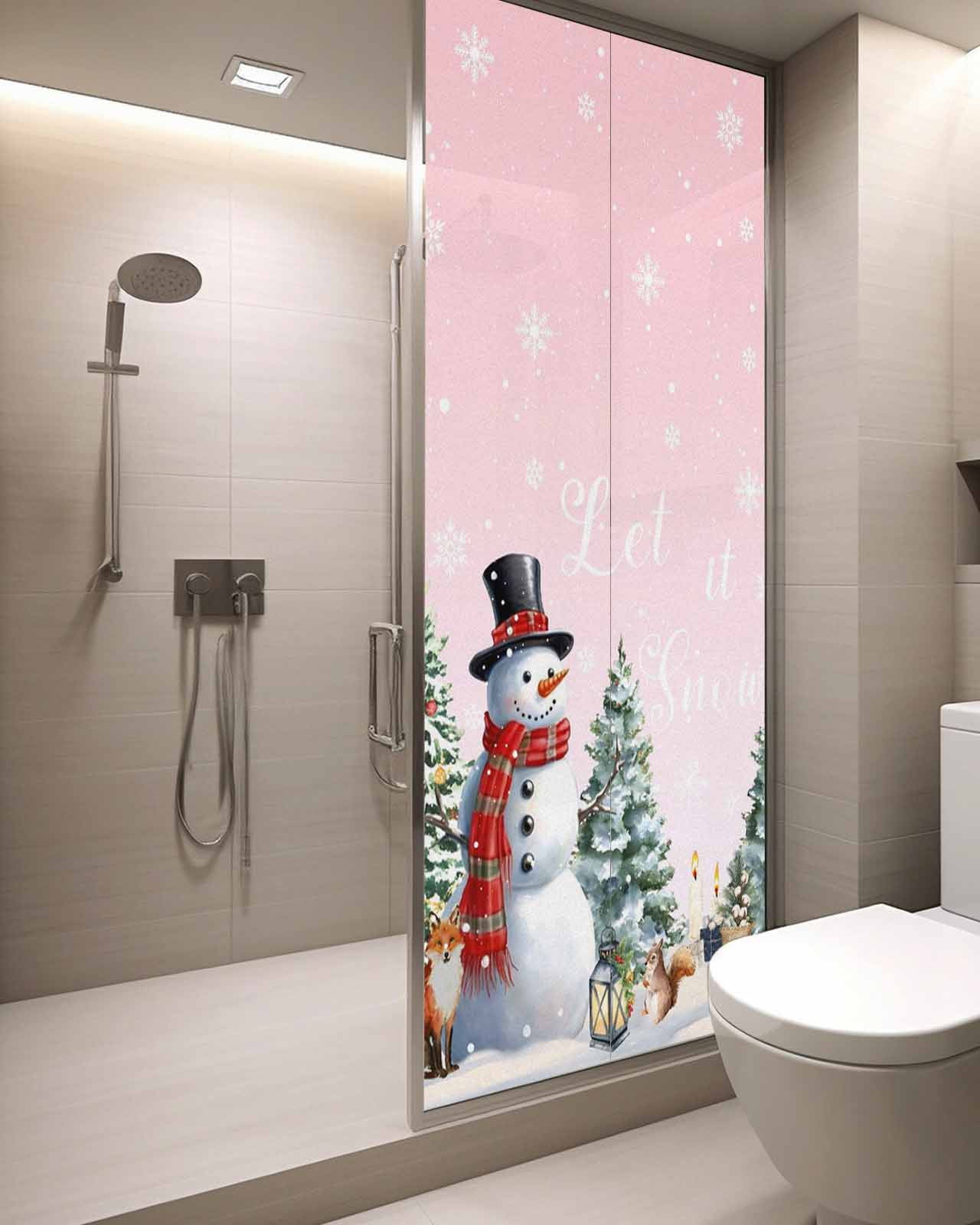 Pink Snowman Christmas Window Privacy Film Stained Glass Window Film ...