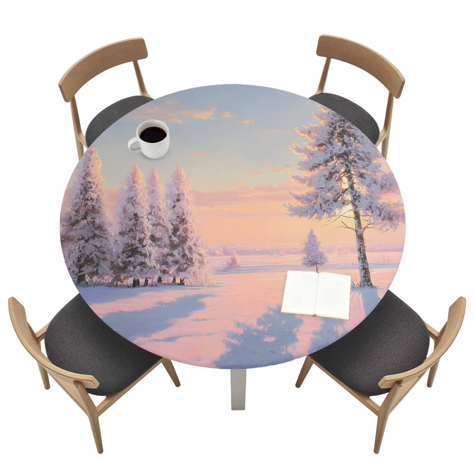 Pink Snowy Forests Round Fitted Tablecloth with Elastic Edge Dreamy ...