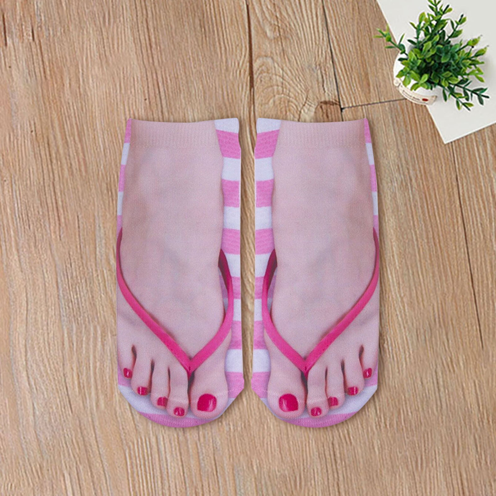 Pink Socks 3D Pattern Manicure Print Socks Funny Hidden Running Socks ...