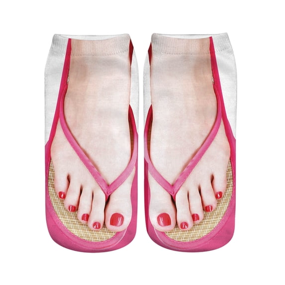 Pink Socks for Women 3D Pattern Manicure Print Socks Flop Funny Hidden ...