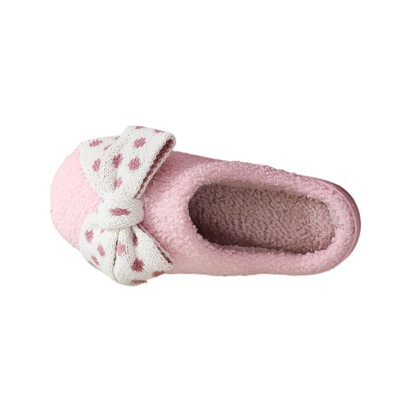 Pink Soft House Slippers With Dot And Bow Design, Pink Hue With Cozy ...