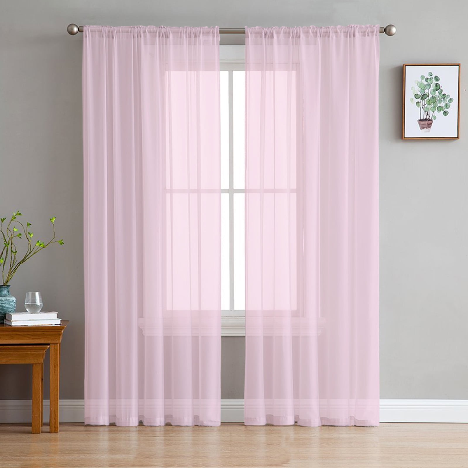 Pink Solid, Sheer Curtains 63 Inches Length 2 Panels Set, Window Sheer Curtains for Living Room ...