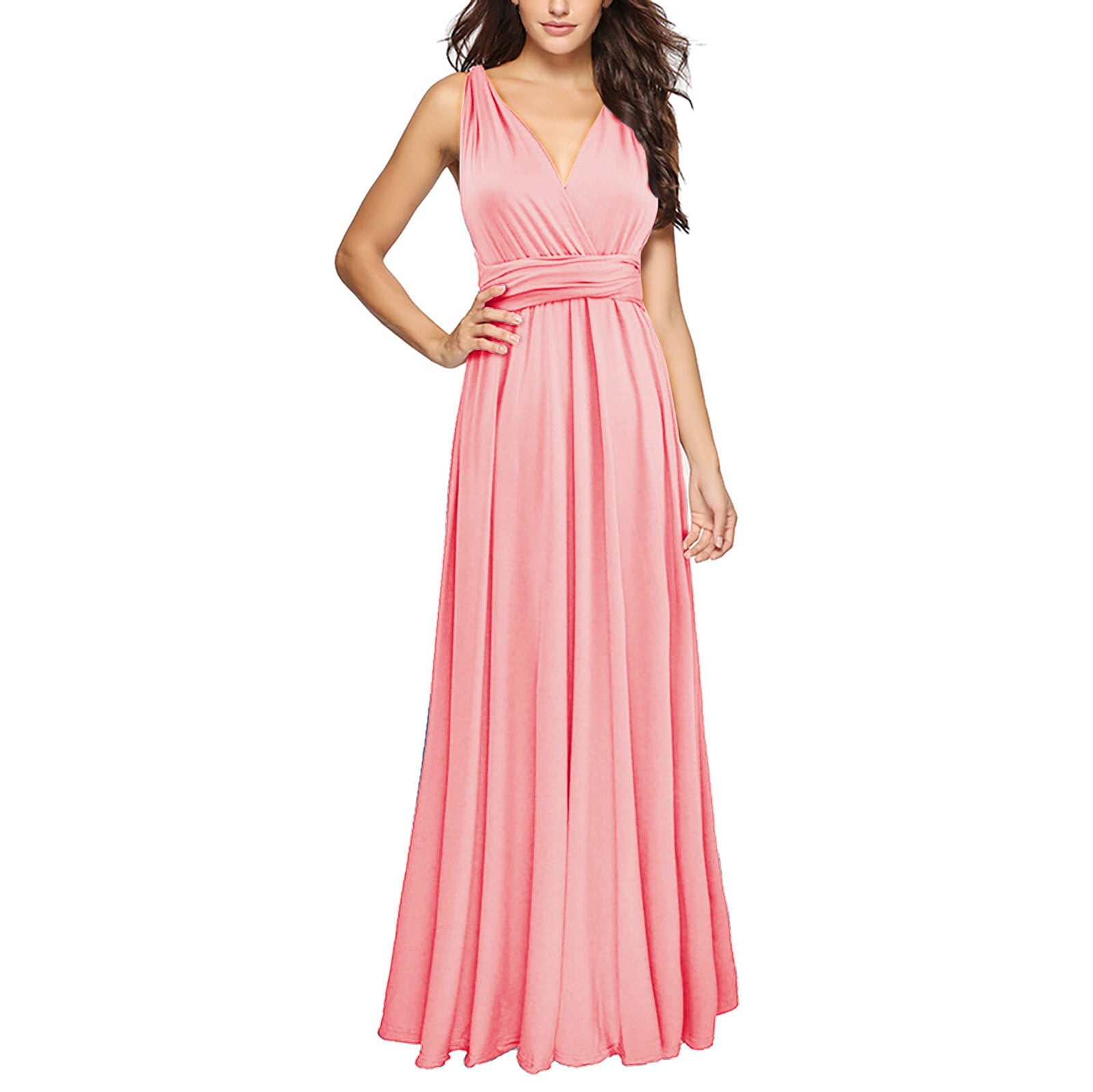 Pink Spandex Full-Length Women's Formal Dress, Wrap Dress Long ...