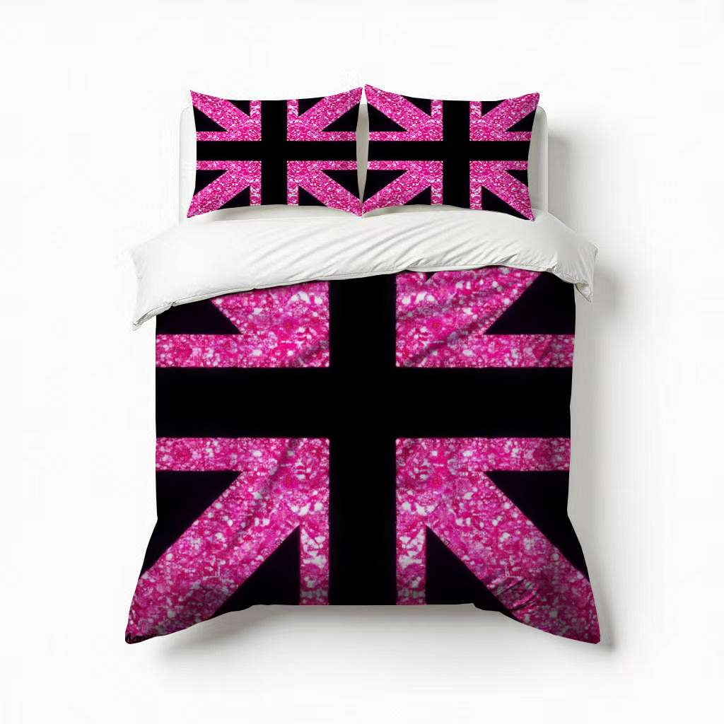 Pink Sparkling Union Jack Bedding Set 3 Pcs Soft Microfiber Quilt Cover ...