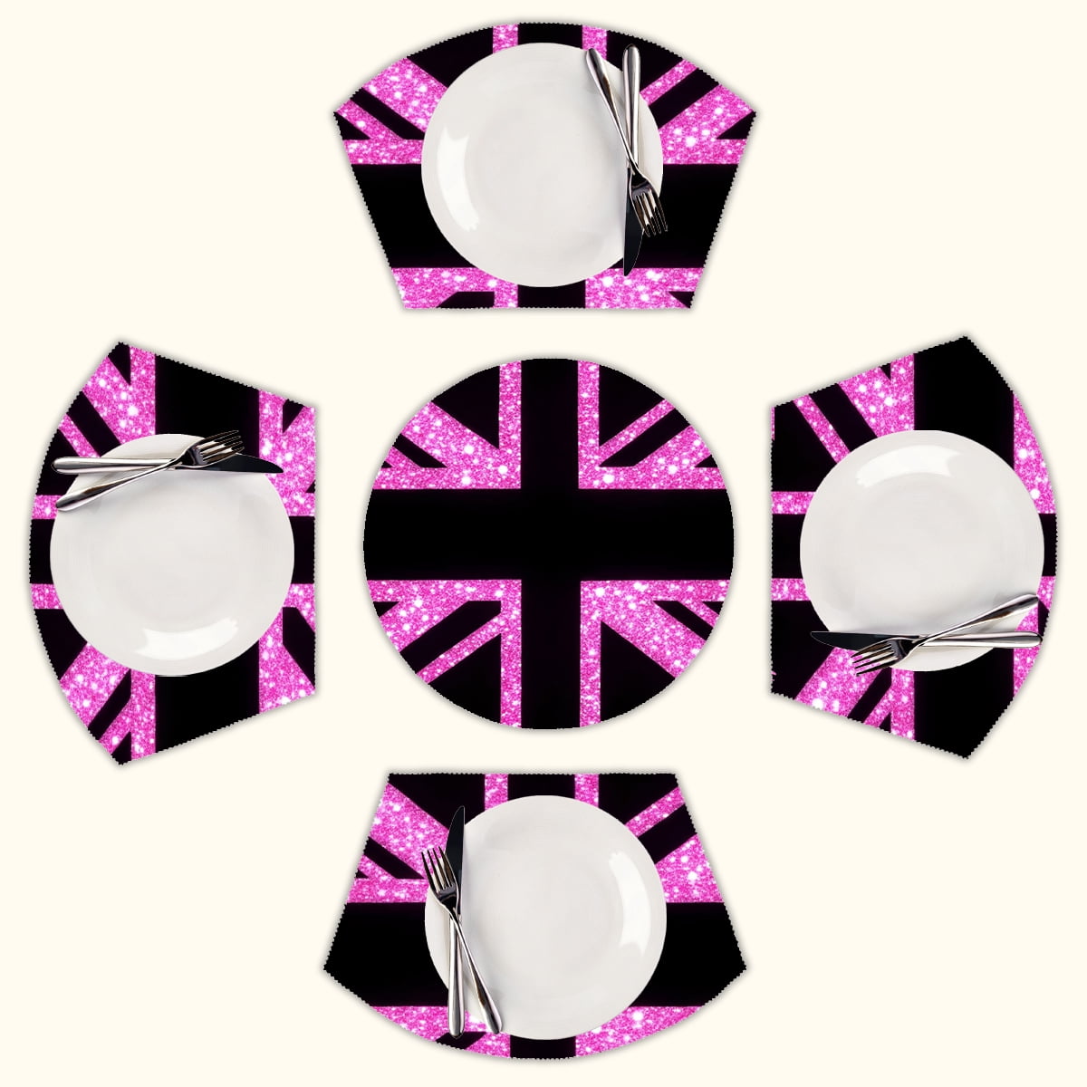 Pink Sparkling Union Jack Round Table Placemats Set Of 5 Wedge Table ...