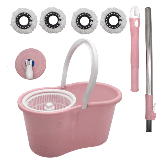 Pink Spin Mop and Bucket with Wringer Set, 360° Spinning Mop Bucket ...