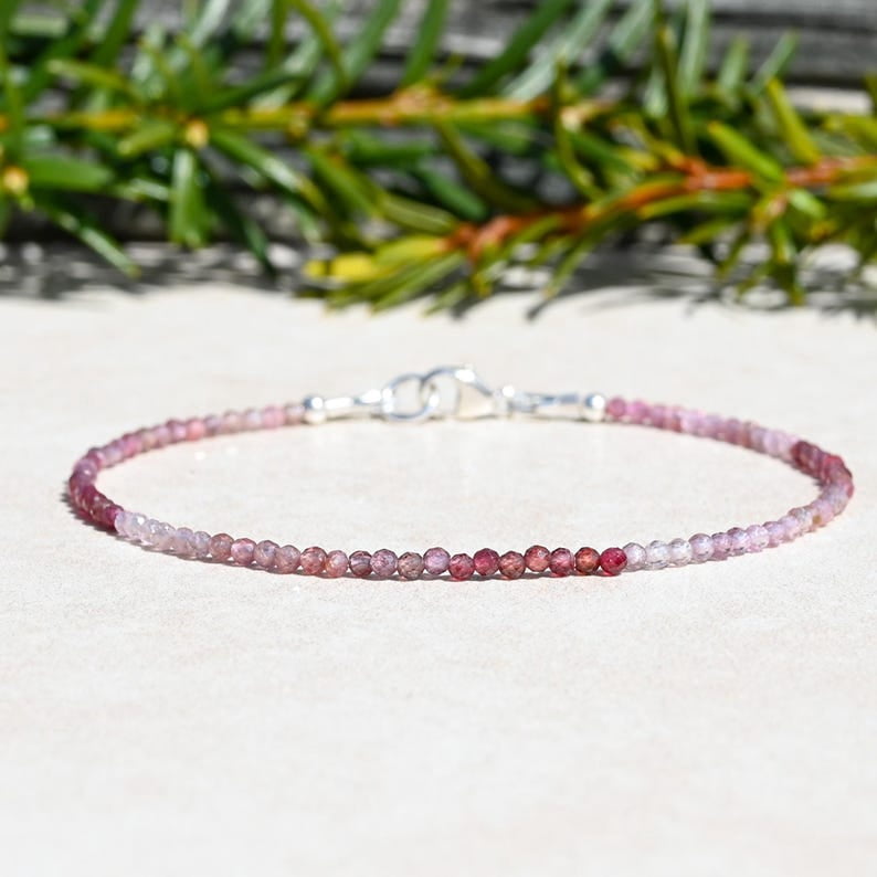 Pink Spinel 2-2.5mm Round Shape Faceted Cut Beads 7 inch Silver Plated ...