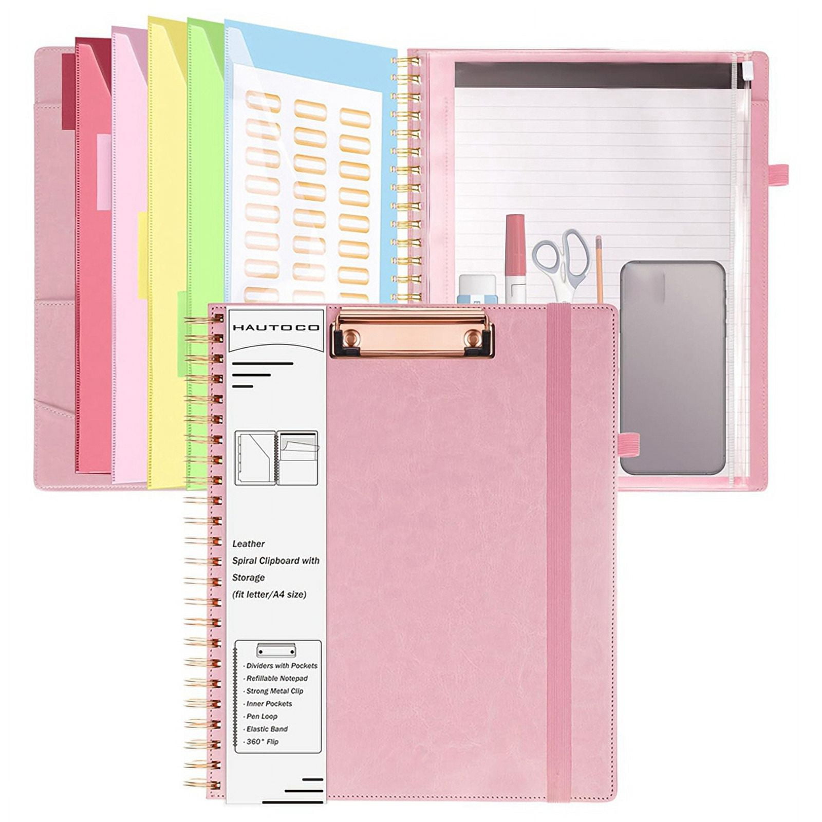 Pink Spiral Clipboard with Storage Zipper Bag, Briefcase Storage Bag ...