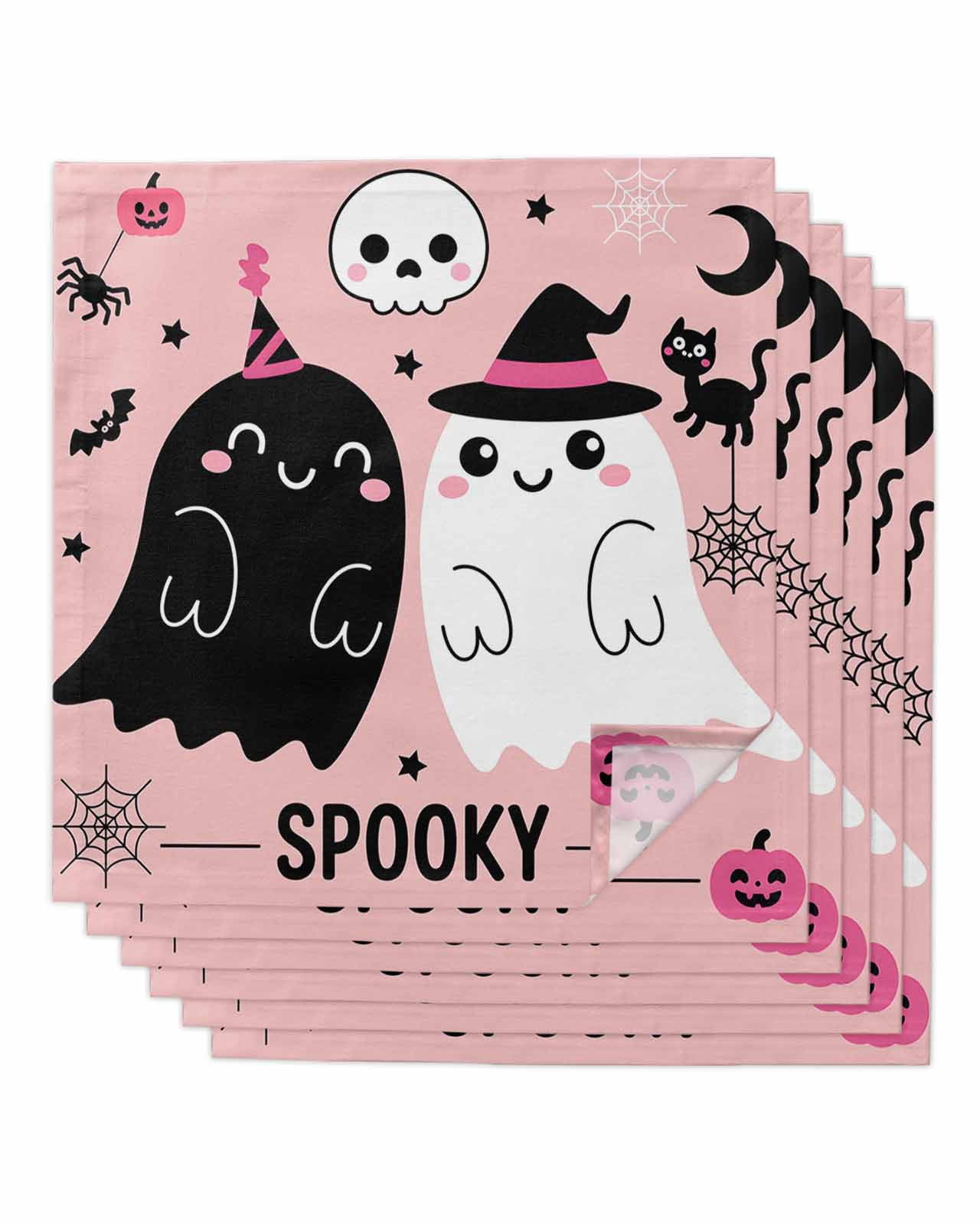 Pink Spooky Halloween Cloth Napkins Set of 6 Reusable Dinner Napkins ...