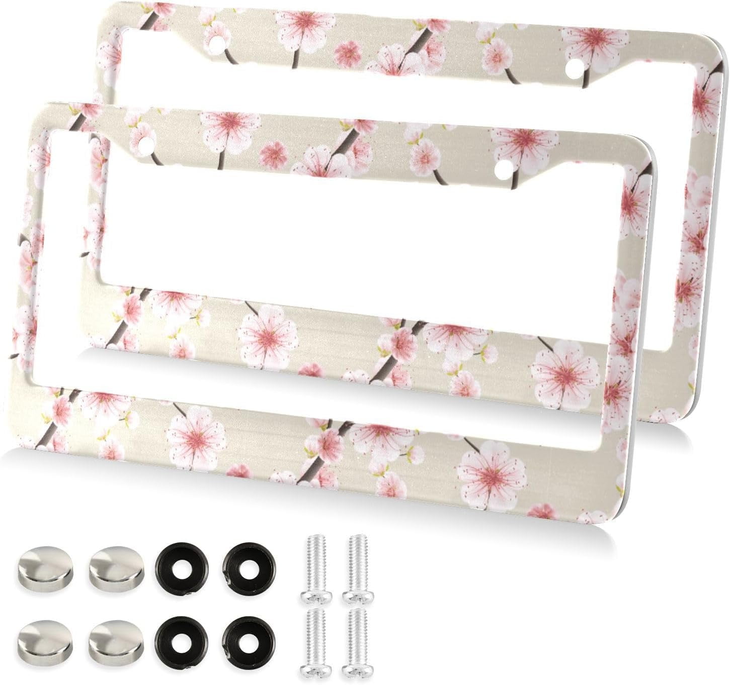 Pink Spring Cherry Blossoms License Plate Frame - 2 Pack Universal ...