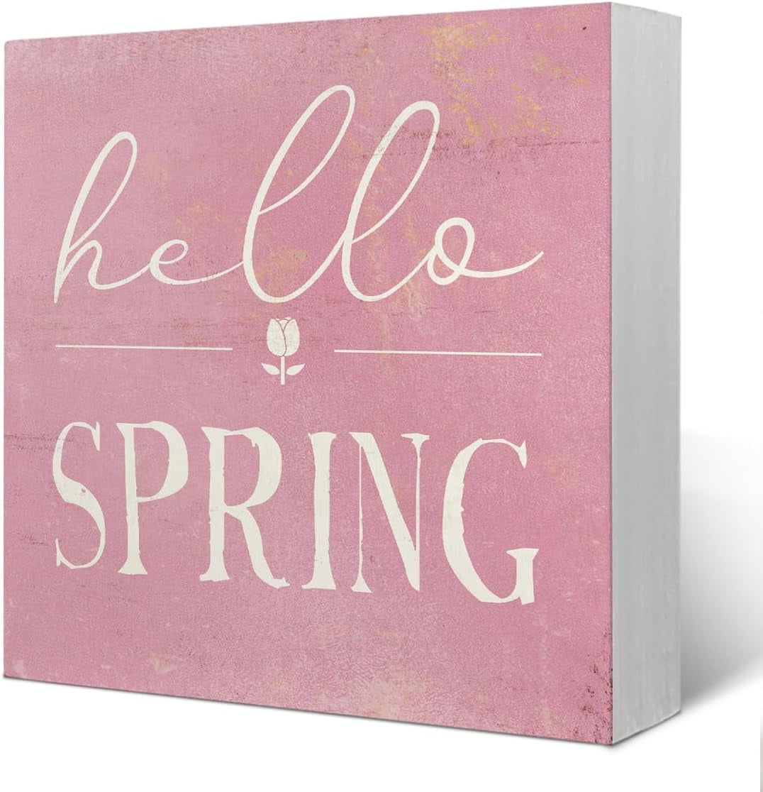 Pink Spring Decor Sign - Hello Spring Sign,Pink Farmhouse Tulips Spring ...