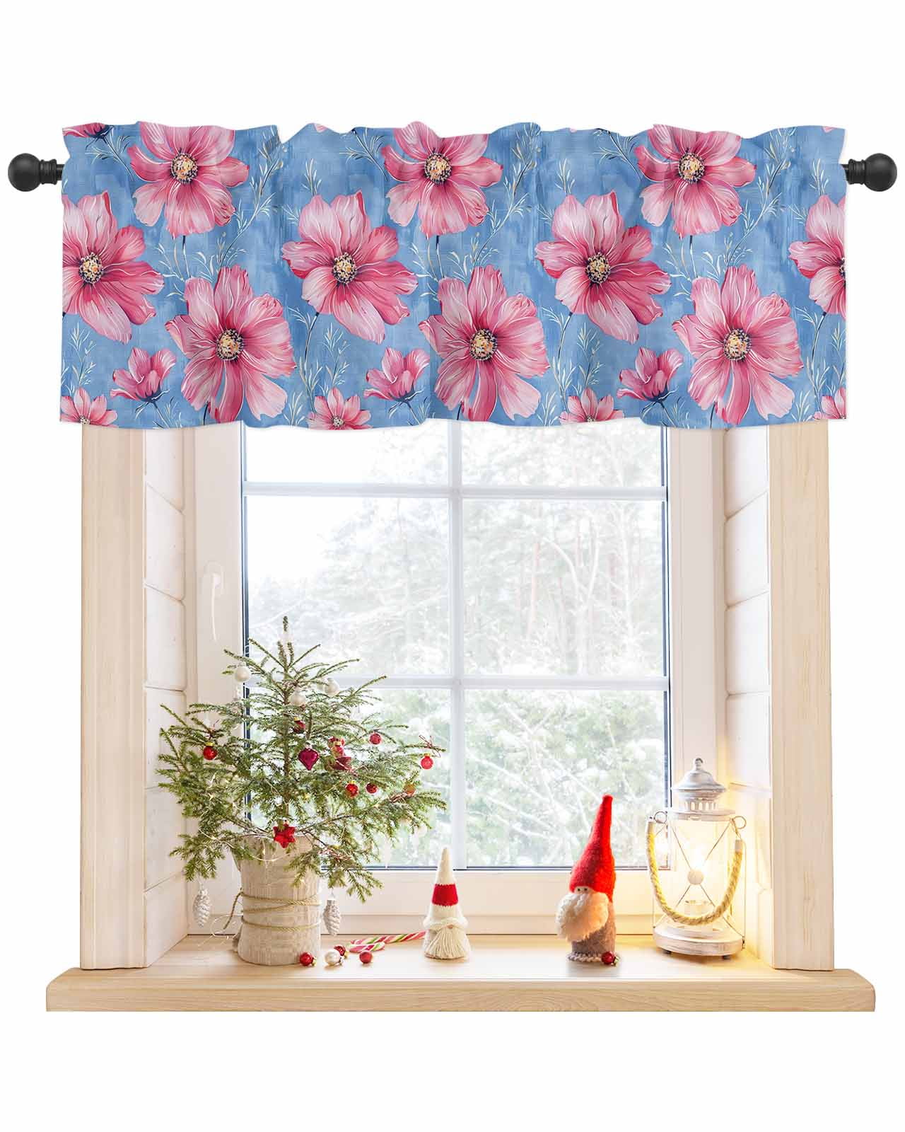 Pink Spring Floral Curtain Valance for Windows/Living Room/Kitchen ...