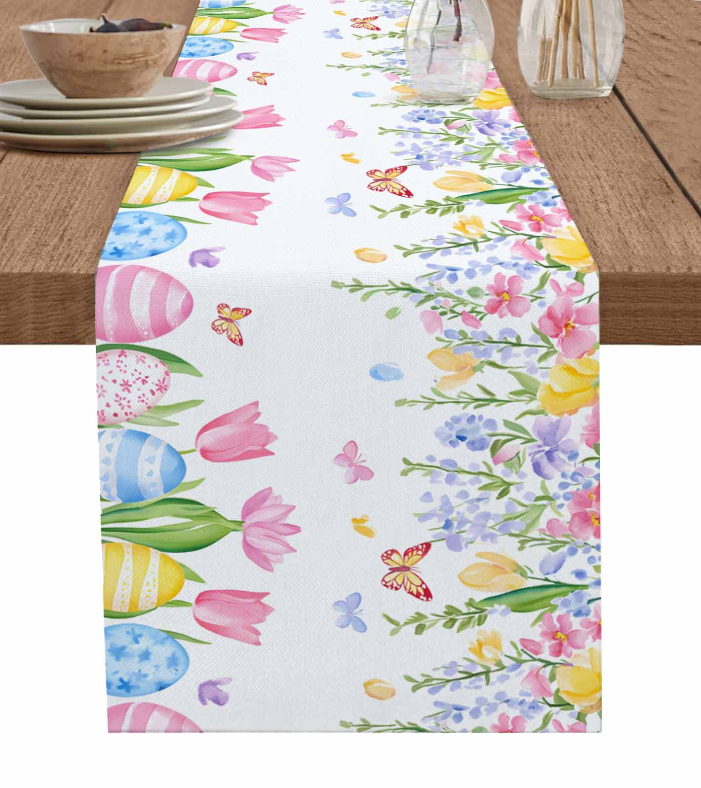 Pink Spring Floral Easter Table Runner 72 Inches, Elegant Tulip Flower ...
