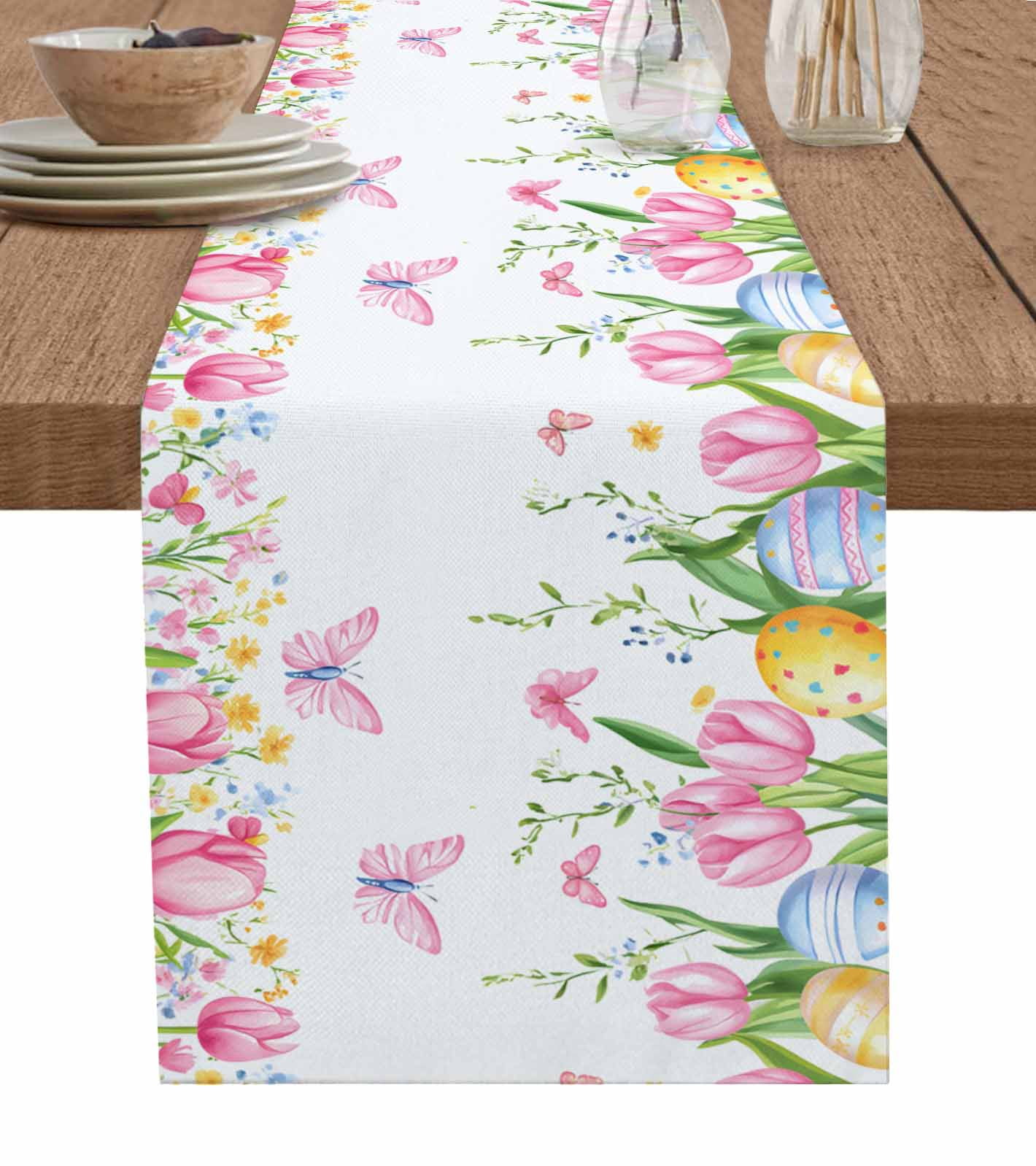 Pink Spring Floral Easter Table Runner 90 Inches, Farmhouse Tulip ...