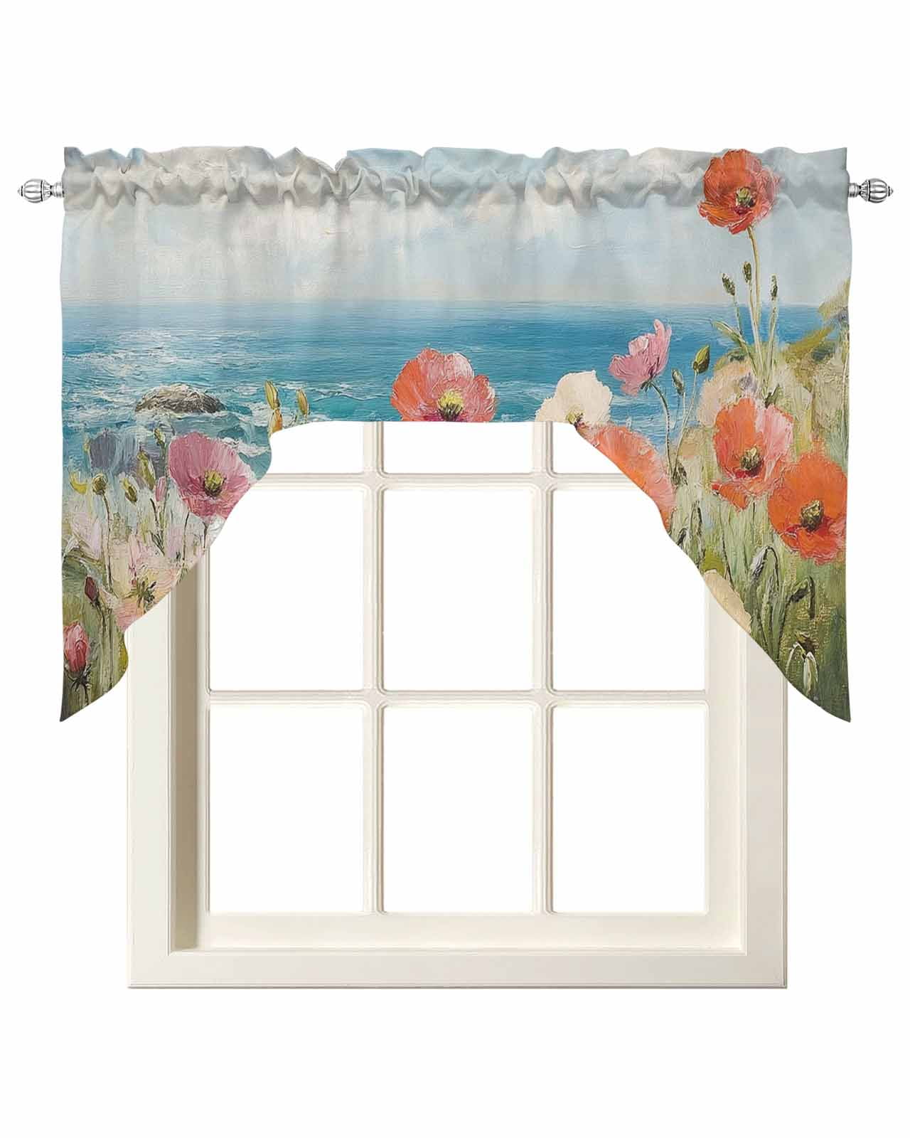 Pink Spring Floral Kitchen Swag Valances for Windows, Modern Abstract ...