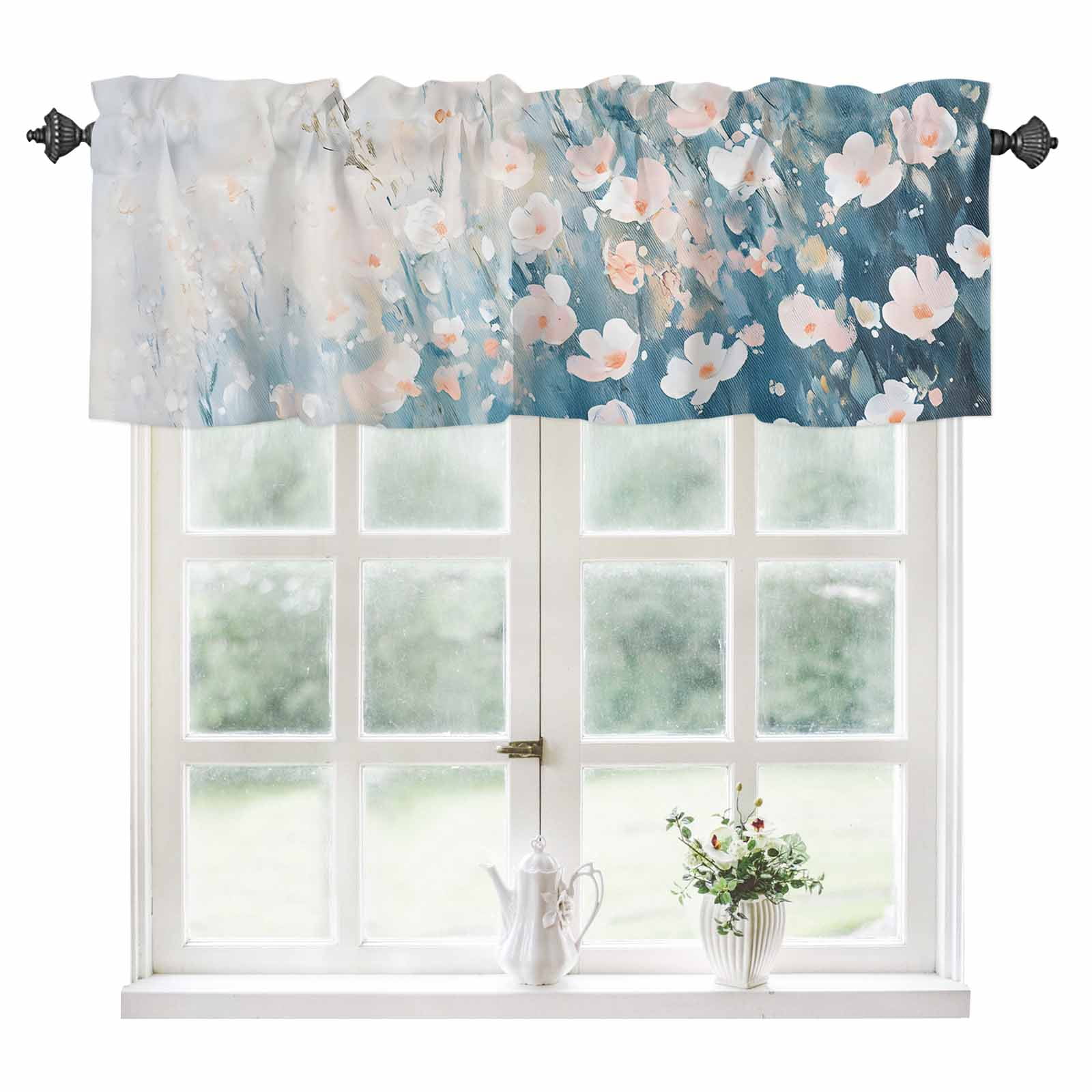 Pink Spring Floral Kitchen Valances for Windows 42x12 Inch Kitchen ...