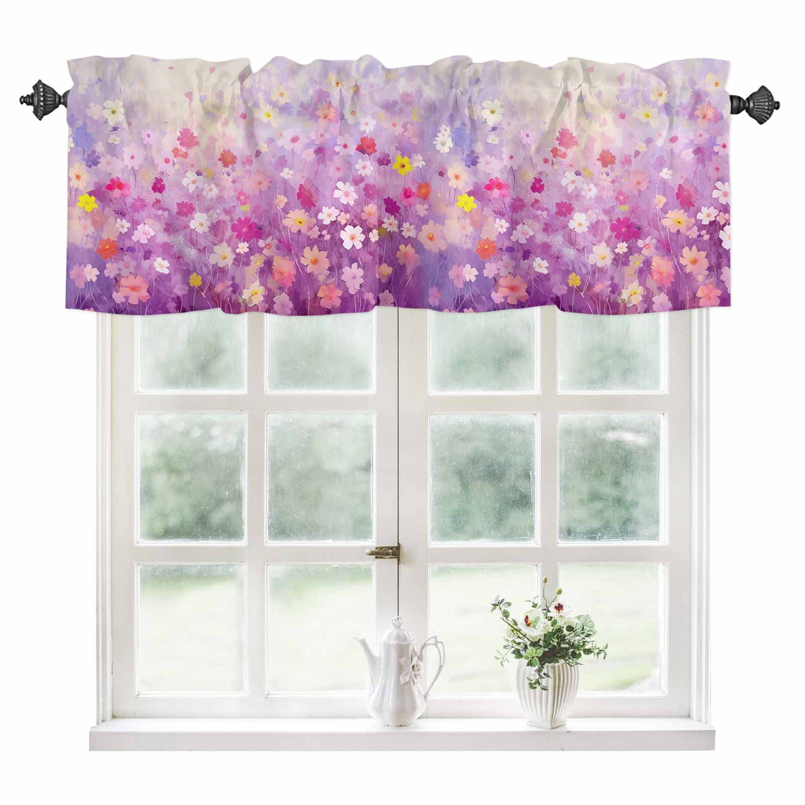 Pink Spring Floral Kitchen Valances for Windows 54x18 Inch Kitchen ...
