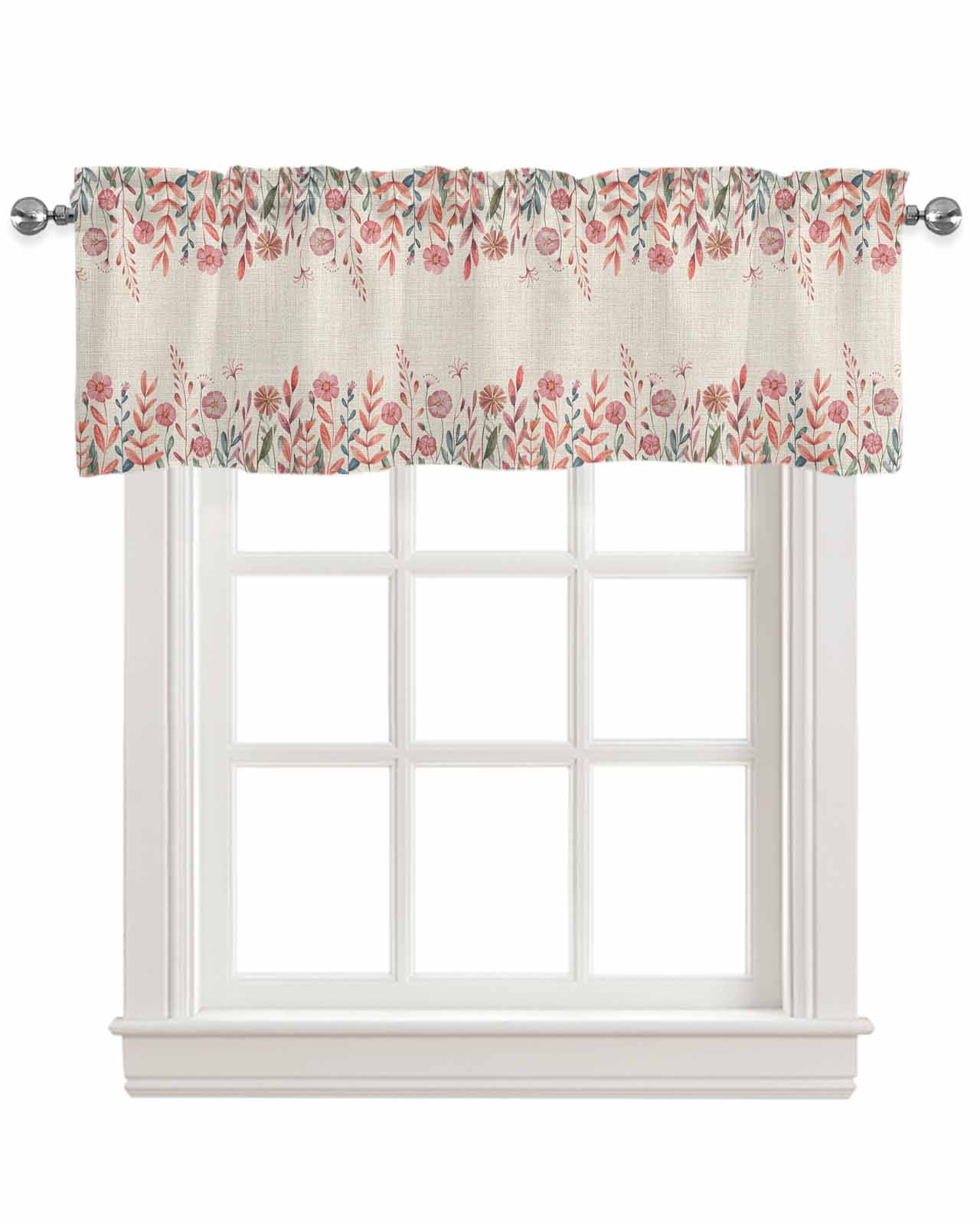 Pink Spring Floral Kitchen Valances for Windows Farmhouse Linen Window ...