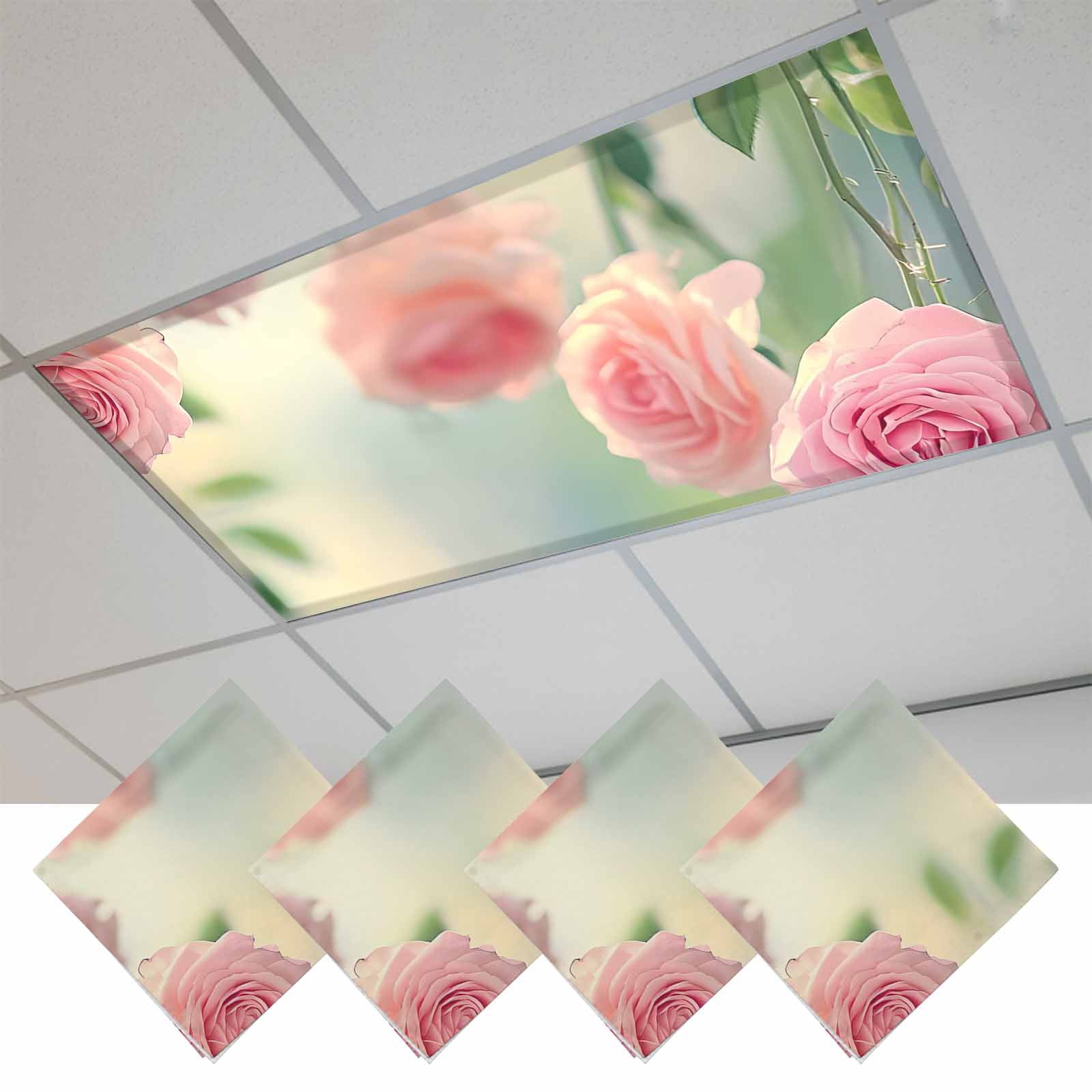 Pink Spring Floral Magnetic Fluorescent Light Covers for Ceiling Lights ...