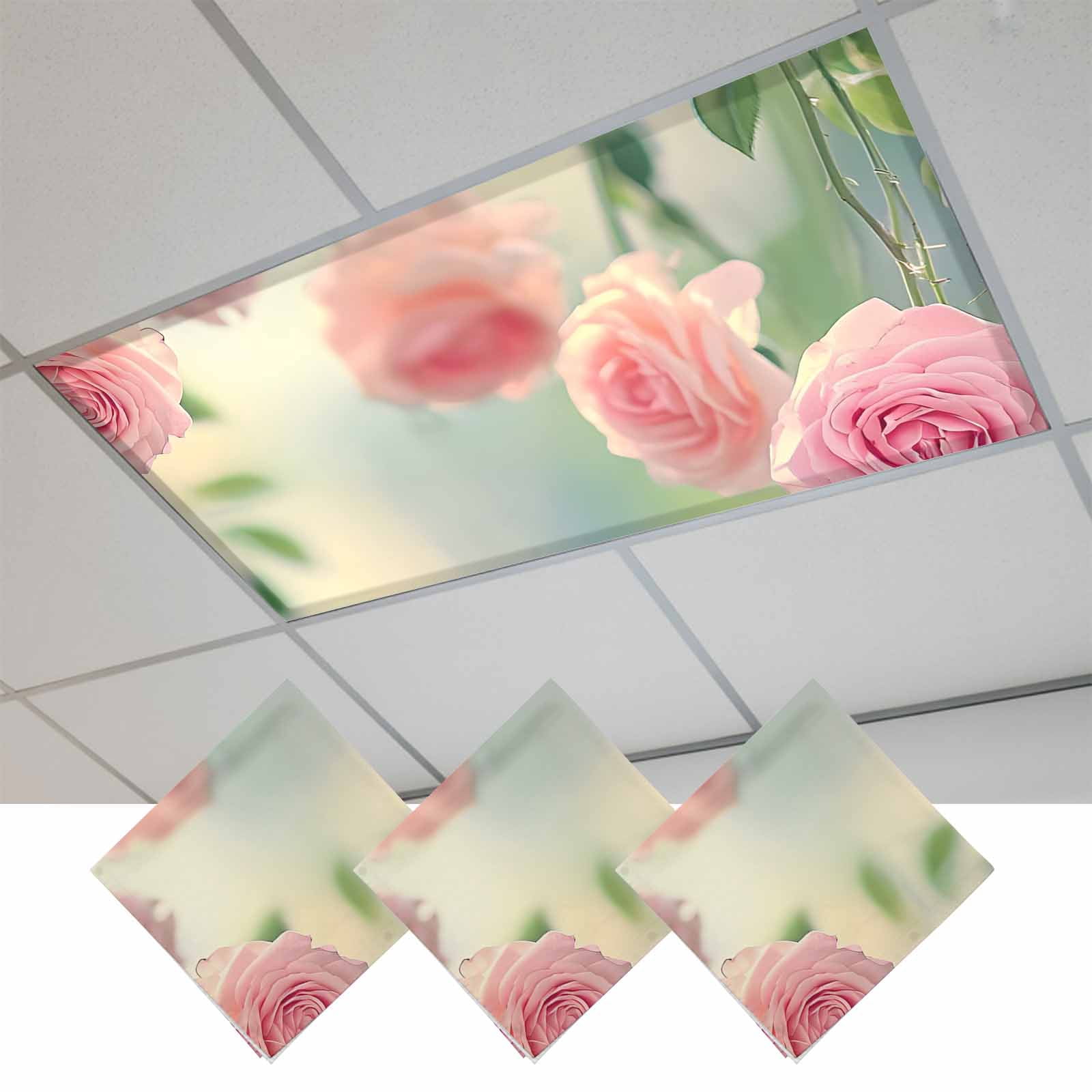 Pink Spring Floral Magnetic Fluorescent Light Covers for Ceiling Lights ...