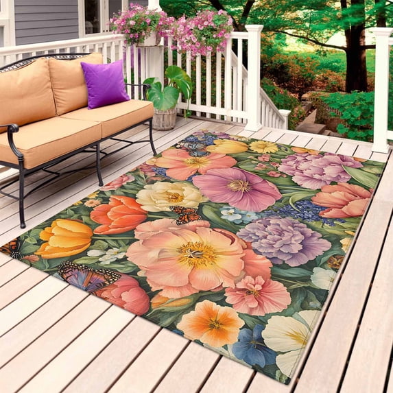 Pink Spring Floral Outdoor Rug 3x5 Ft, Non Slip Washable Area Rug ...