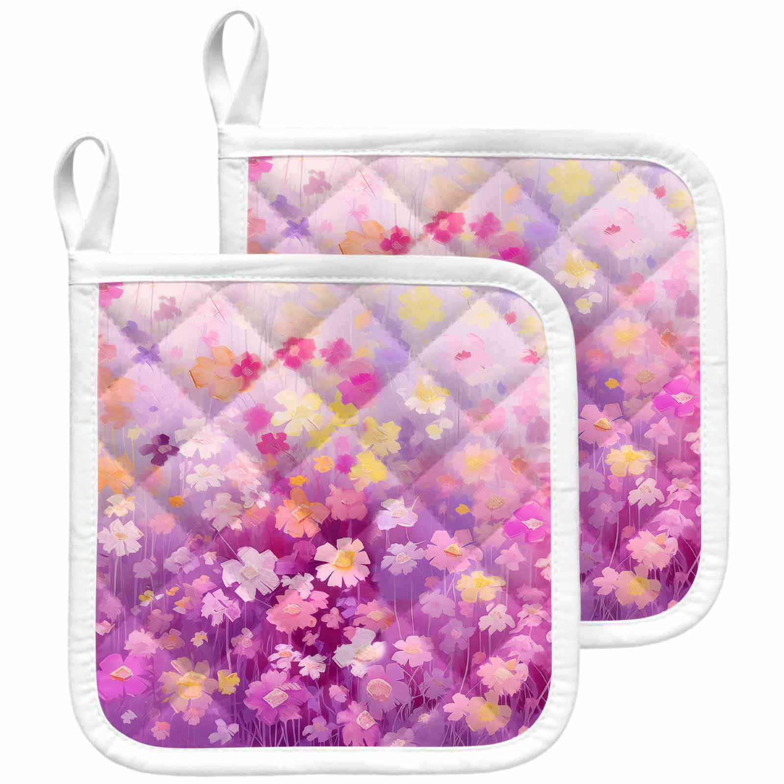Pink Spring Floral Pot Holders for Kitchen Heatproof Potholder, 2 Pack ...