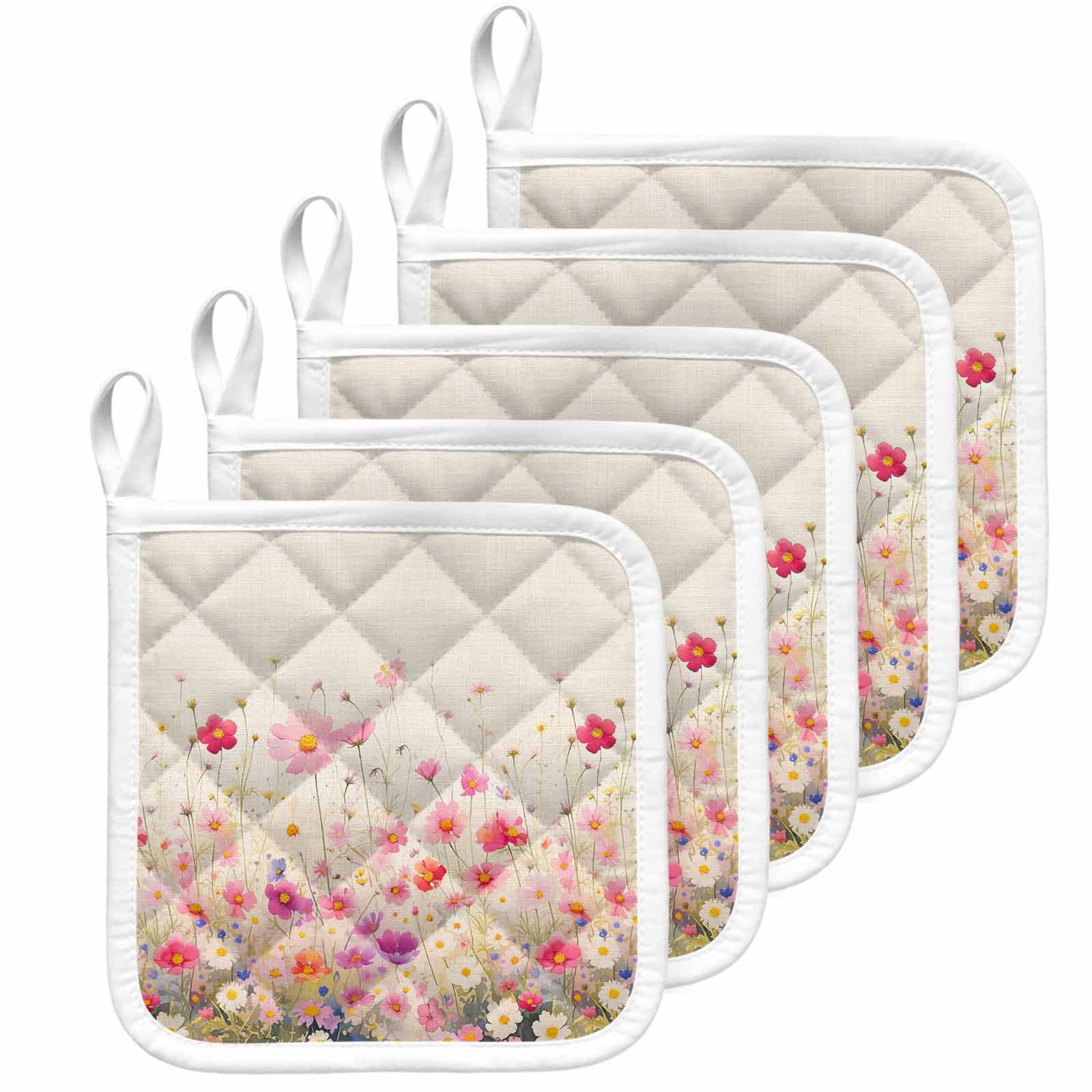 Pink Spring Floral Pot Holders for Kitchen Heatproof Potholder, 5 Pack ...