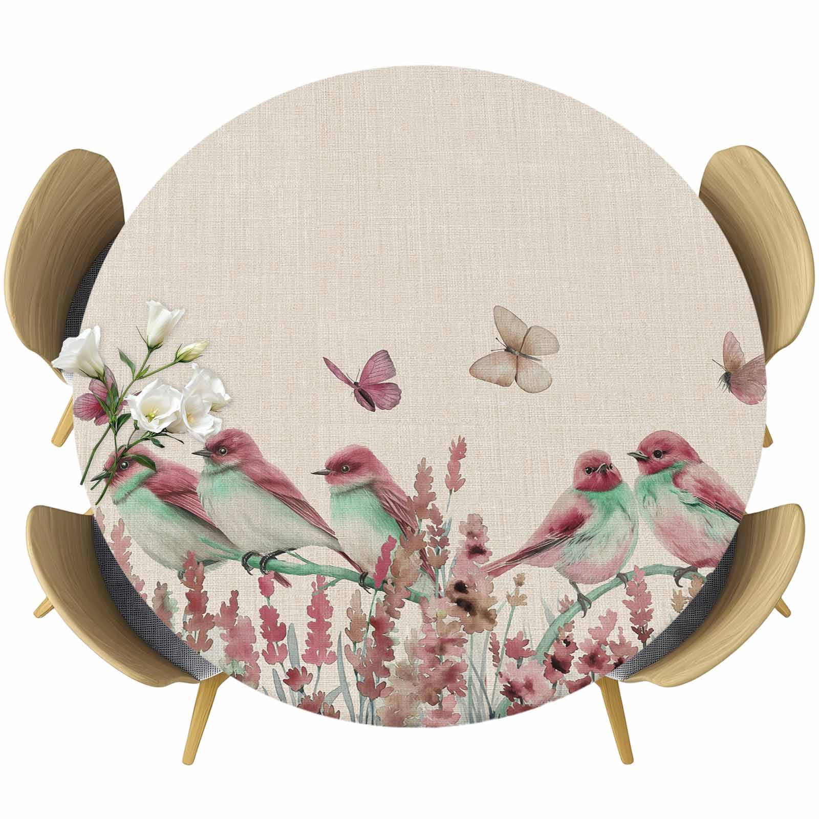 Pink Spring Floral Round Tablecloth 36-44 Inch Round Fitted Table Cloth ...