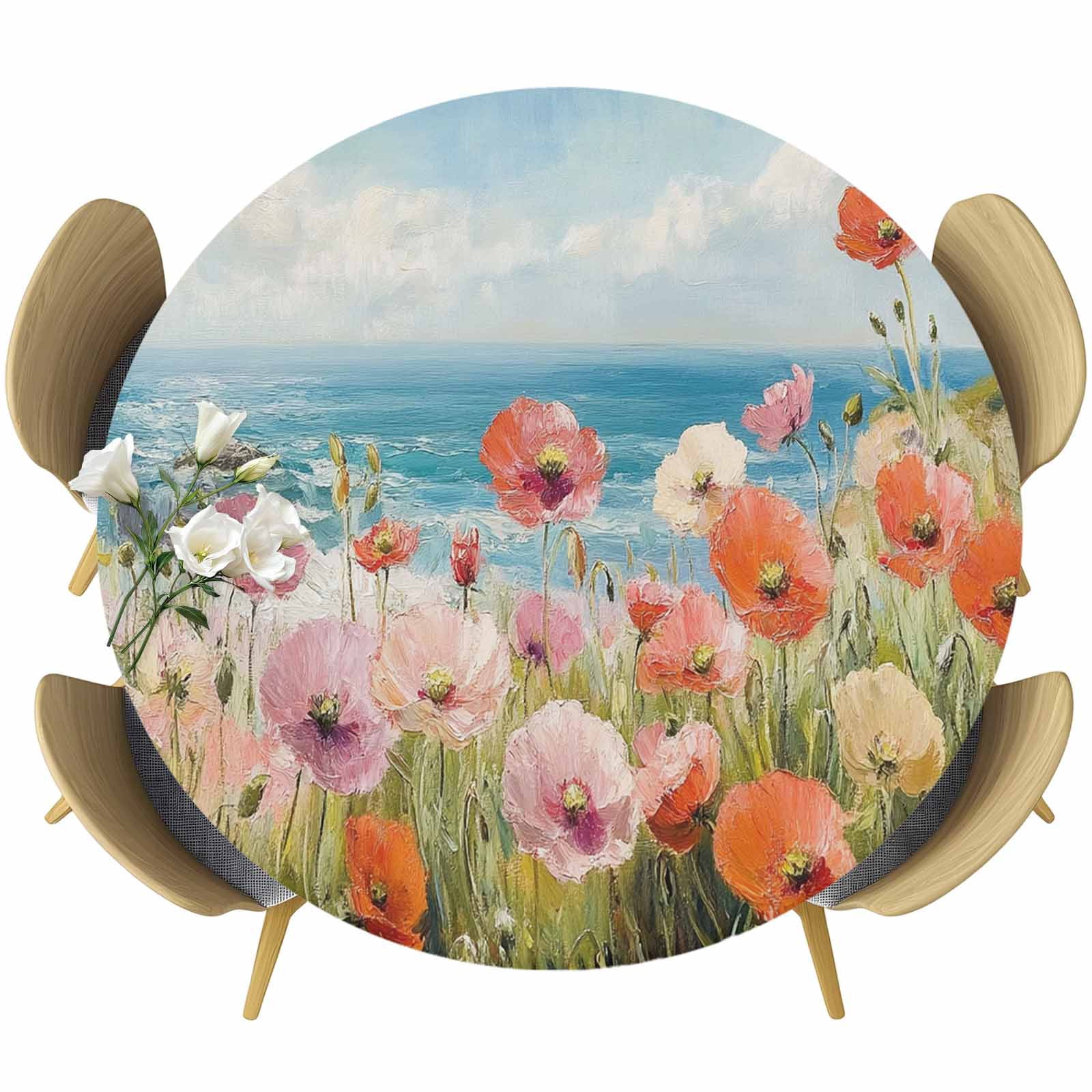 Pink Spring Floral Round Tablecloth 55-60 Inch Round Fitted Table Cloth ...