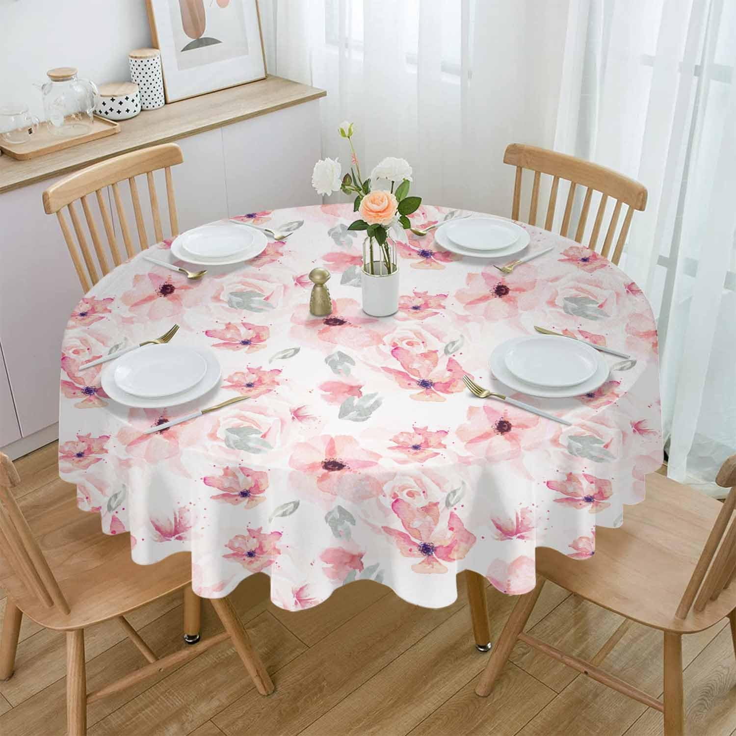 Pink Spring Floral Round Tablecloth 60 Inch - Summer Botanical ...