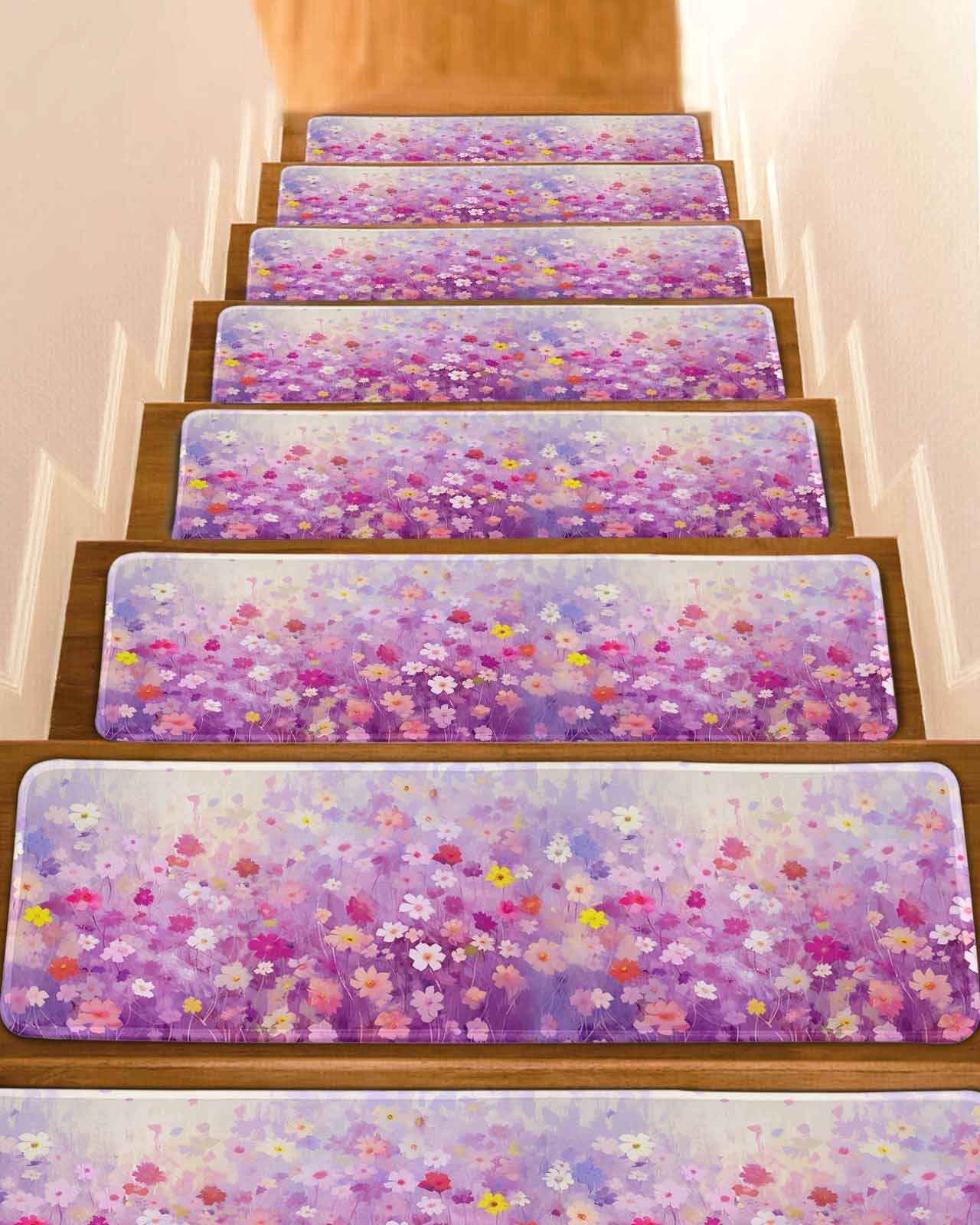 Pink Spring Floral Stair Treads for Wooden Steps Indoor Runner Rug Carpet, Summer Daisy ...