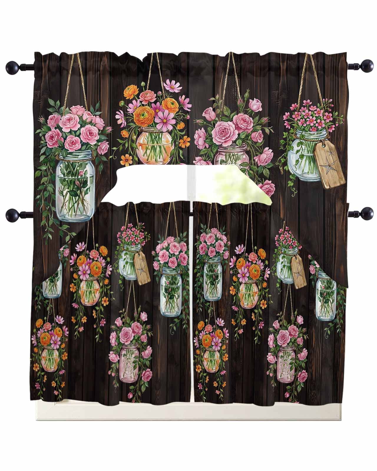 Pink Spring Floral Swag Curtains for Living Room/Bedroom Windows ...