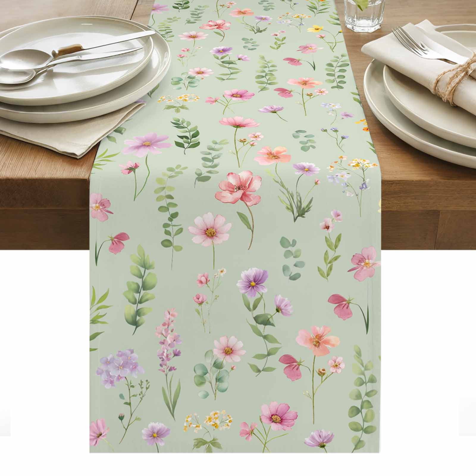 Pink Spring Floral Table Runner - 48 Inch Long, Kitchen Dining Table ...