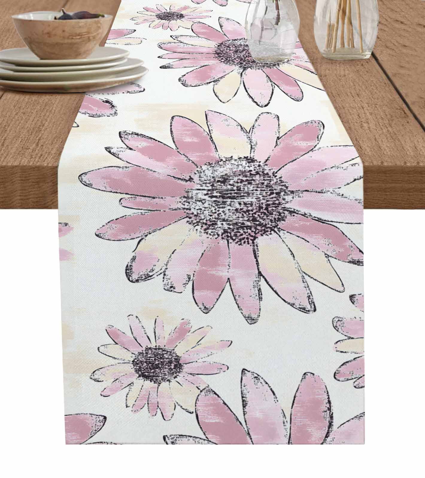 Pink Spring Floral Table Runner 48 Inches, Summer Flowers Botanical ...