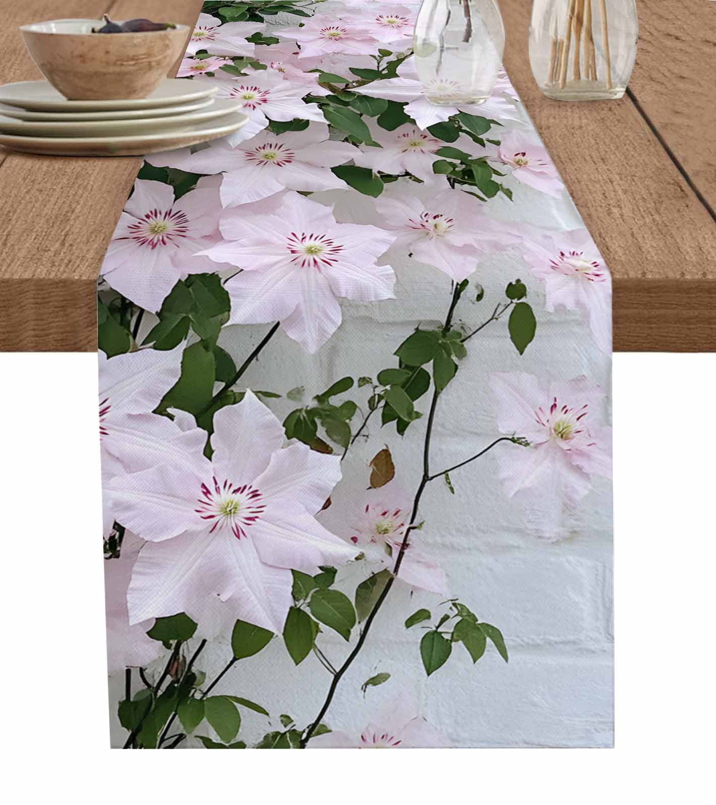 Pink Spring Floral Table Runner 70 Inches, Summer Flowers Botanical ...