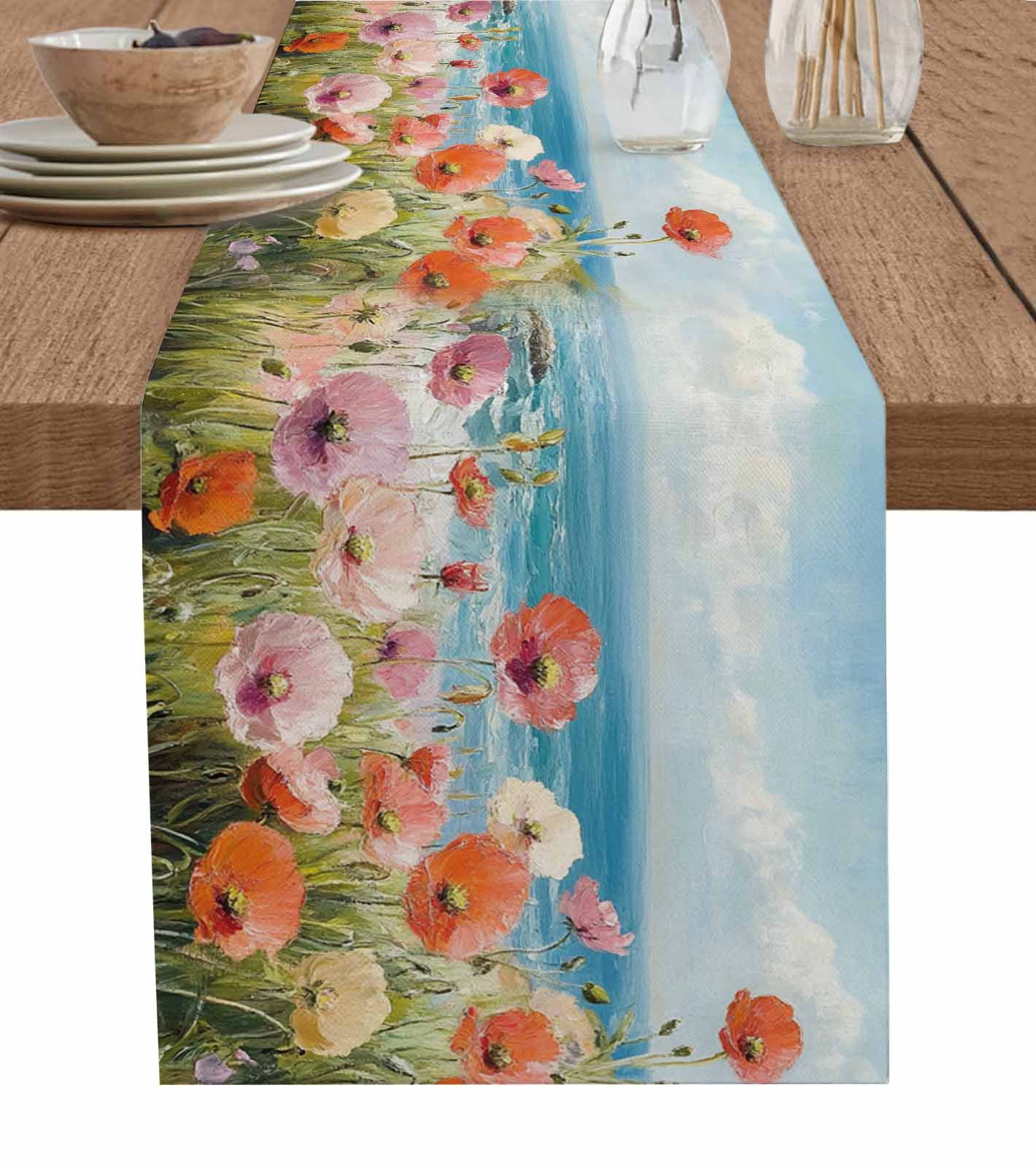 Pink Spring Floral Table Runner 72 Inches, Modern Abstract Art ...